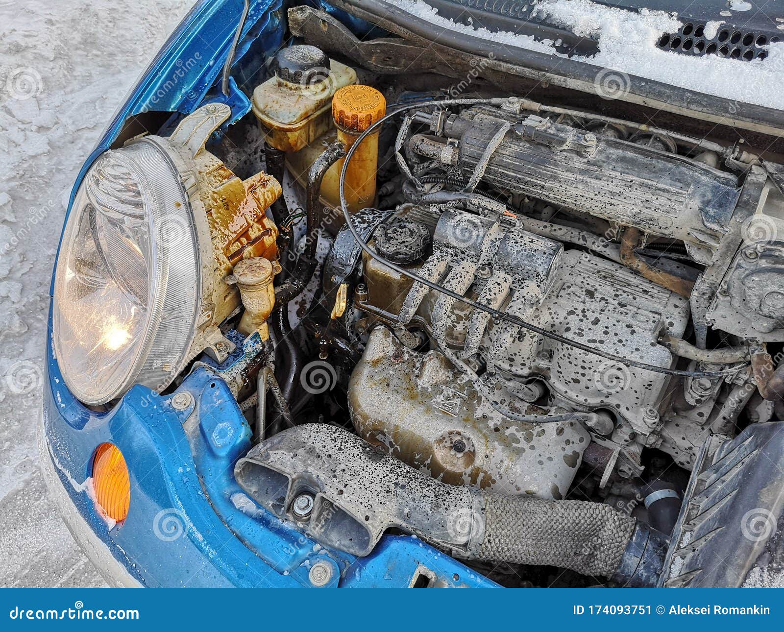 Oil Stained Car Engine. Oil Stains All Over the Surface Stock Image ...