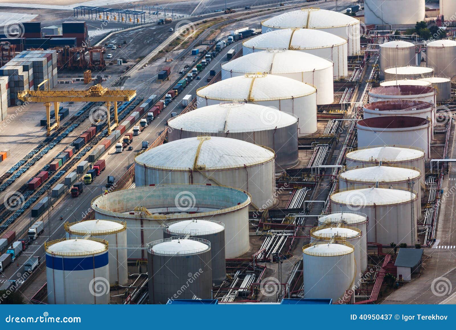 Oil storage in modern port stock image. Image of crane - 40950437