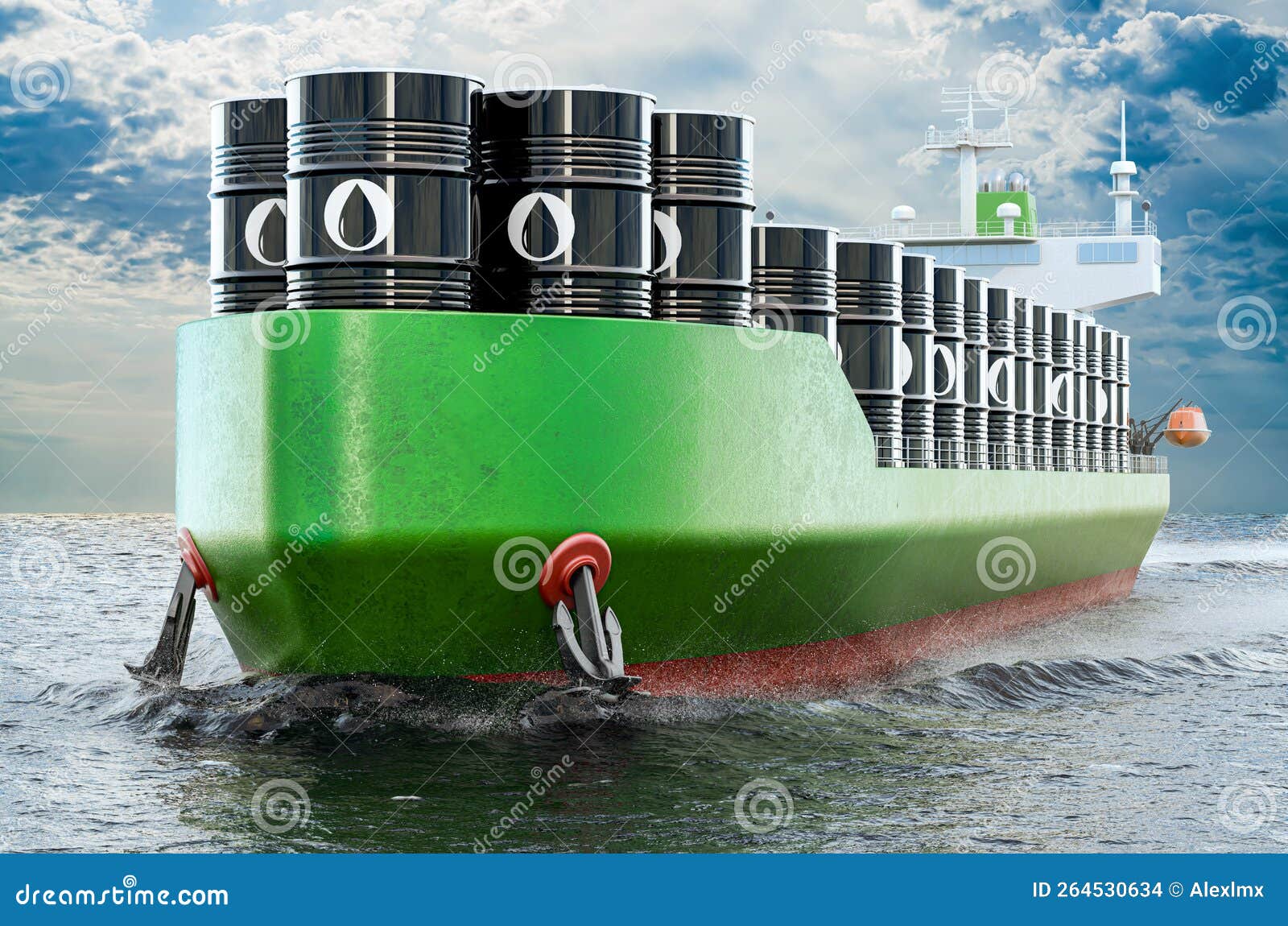 Oil Tanker with Oil Barrels Sailing in Ocean, 3D Rendering Stock ...