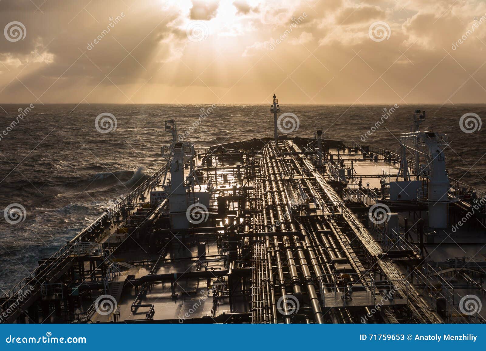 Oil Tanker Deck Proceeding To the Sun Stock Image - Image of industry ...