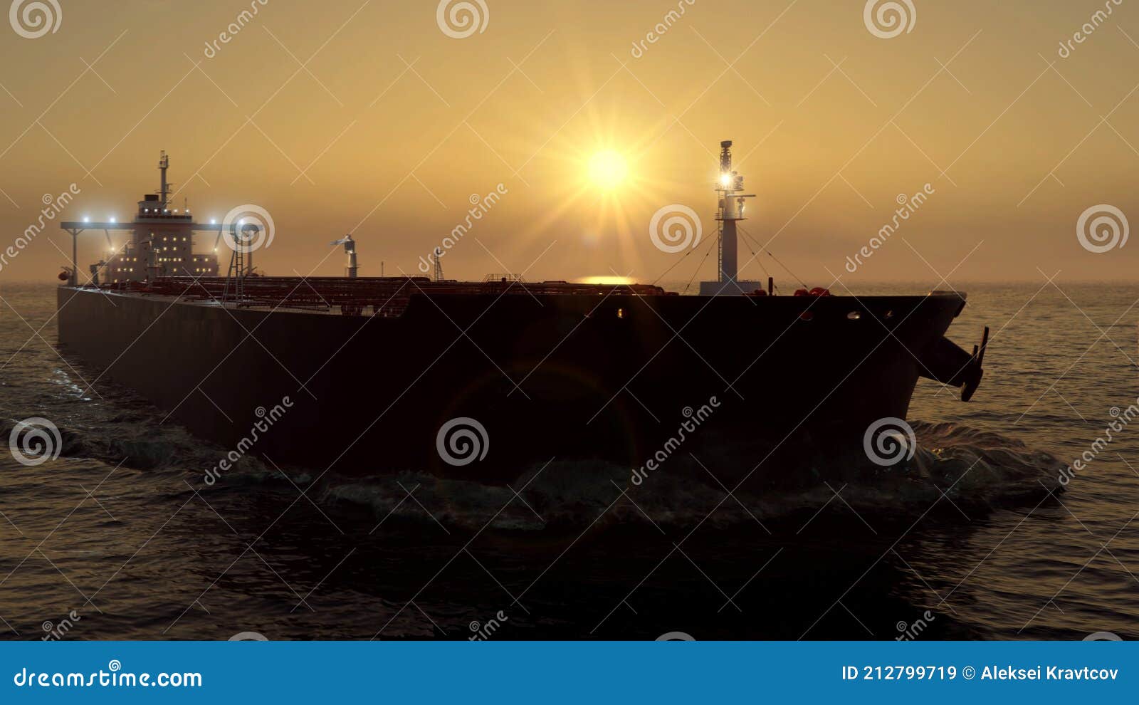 Oil Tanker in the Ocean on Sunset Stock Illustration - Illustration of ...