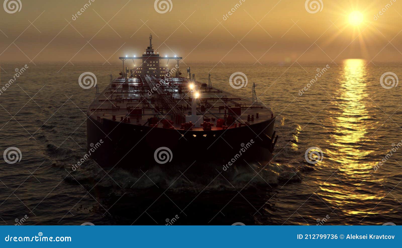 Oil Tanker in the Ocean on Sunset Stock Illustration - Illustration of ...