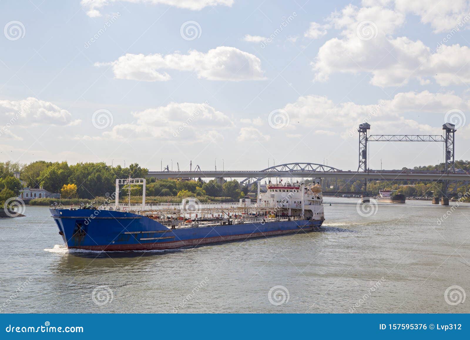 Oil tanker on the river. stock photo. Image of energy - 157595376
