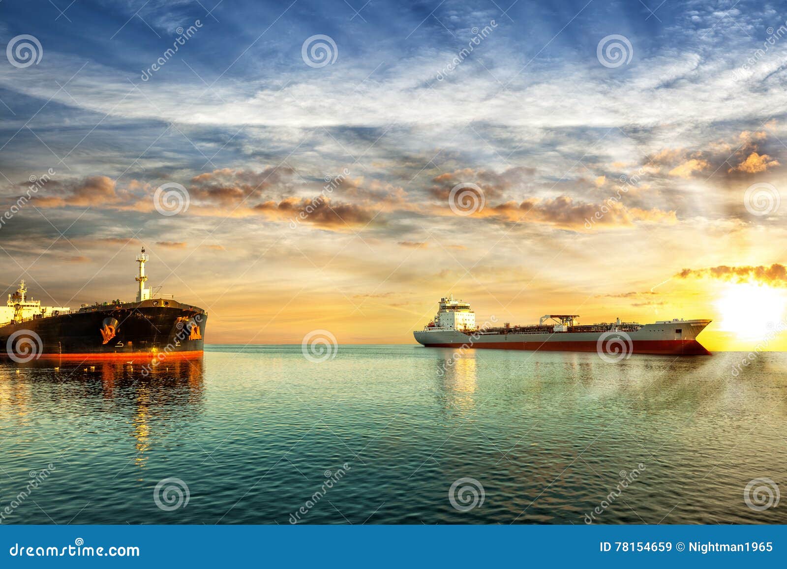 Oil Tanker Ships Riding at Anchor Stock Image - Image of landscape ...