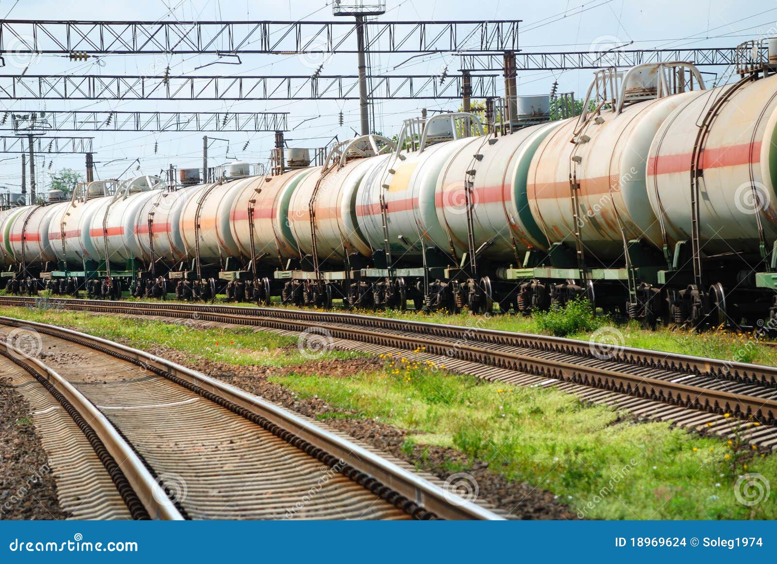 Oil Transportation in Tanks by Rail Stock Photo - Image of container ...