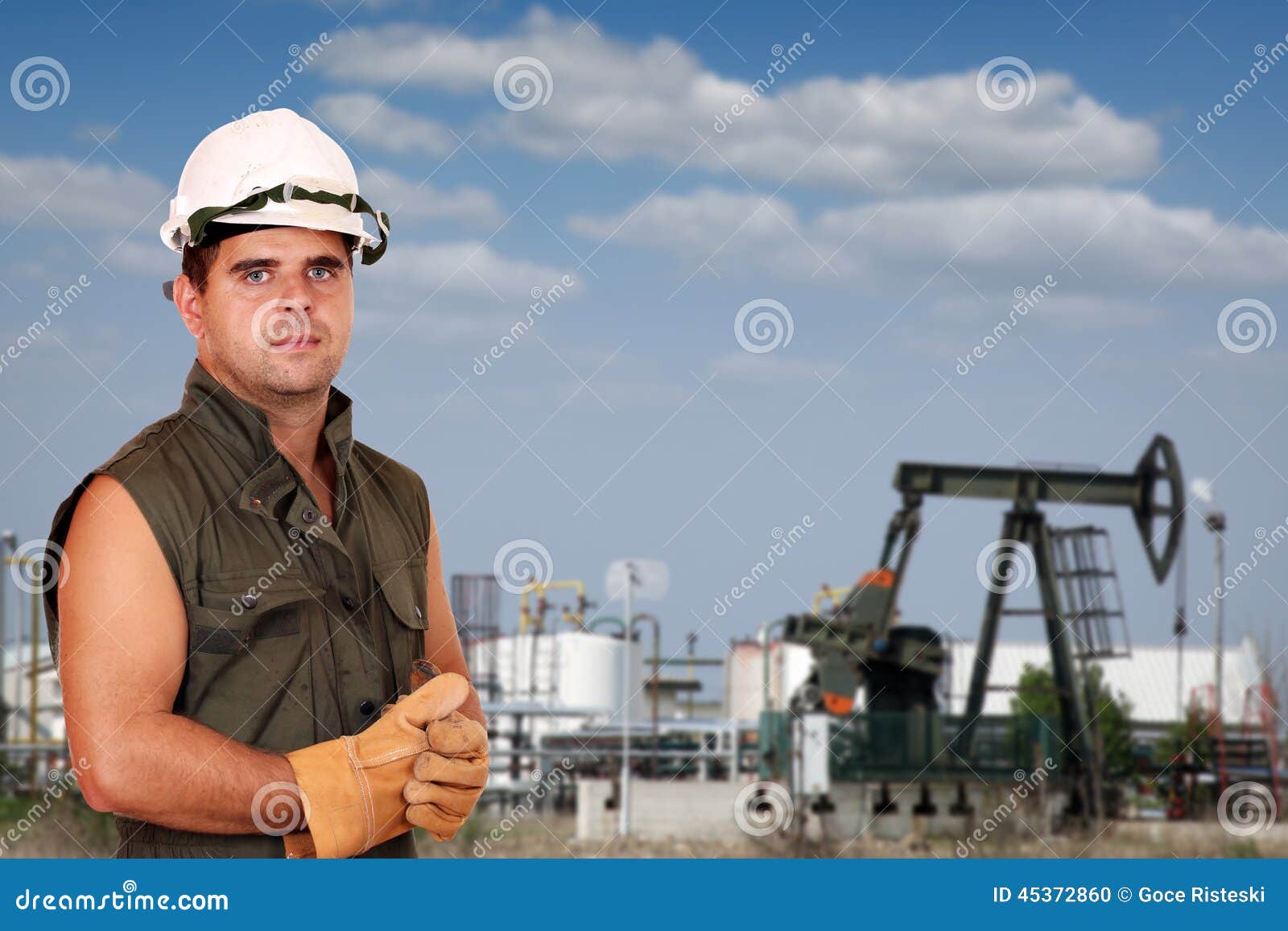 Oil worker on oilfield stock photo. Image of construction - 45372860