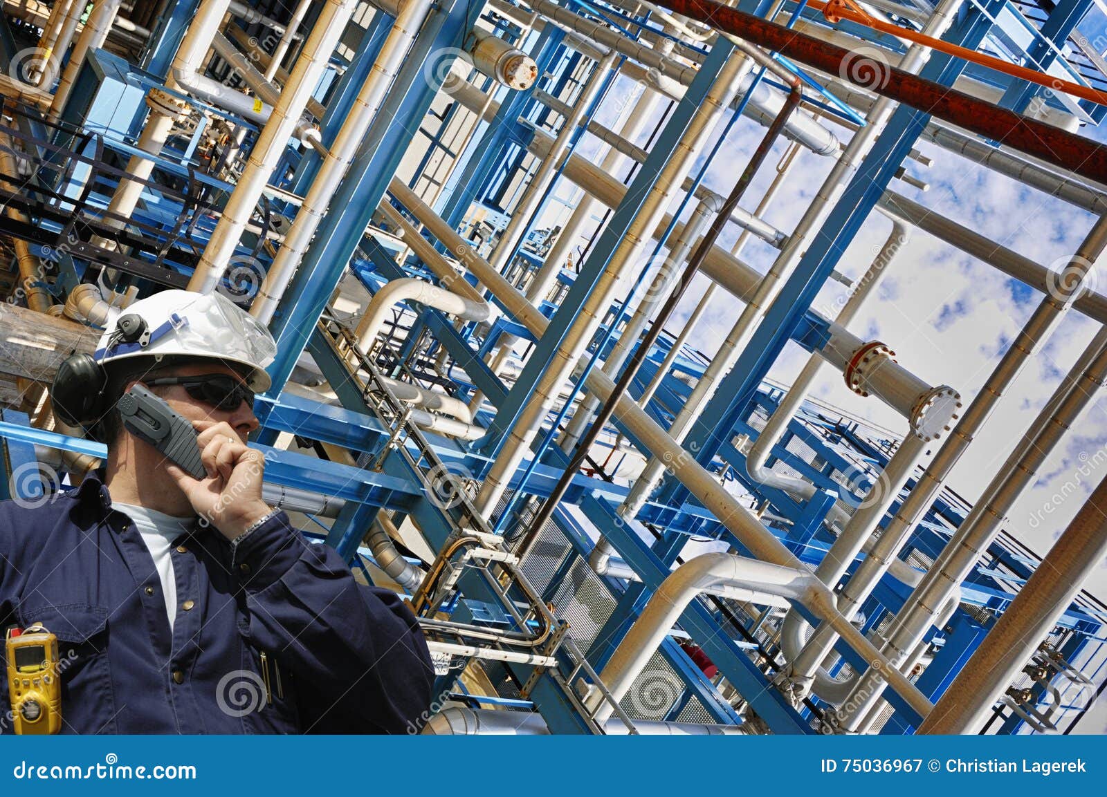 Oil Worker with Pipelines Constructions Stock Image - Image of ...