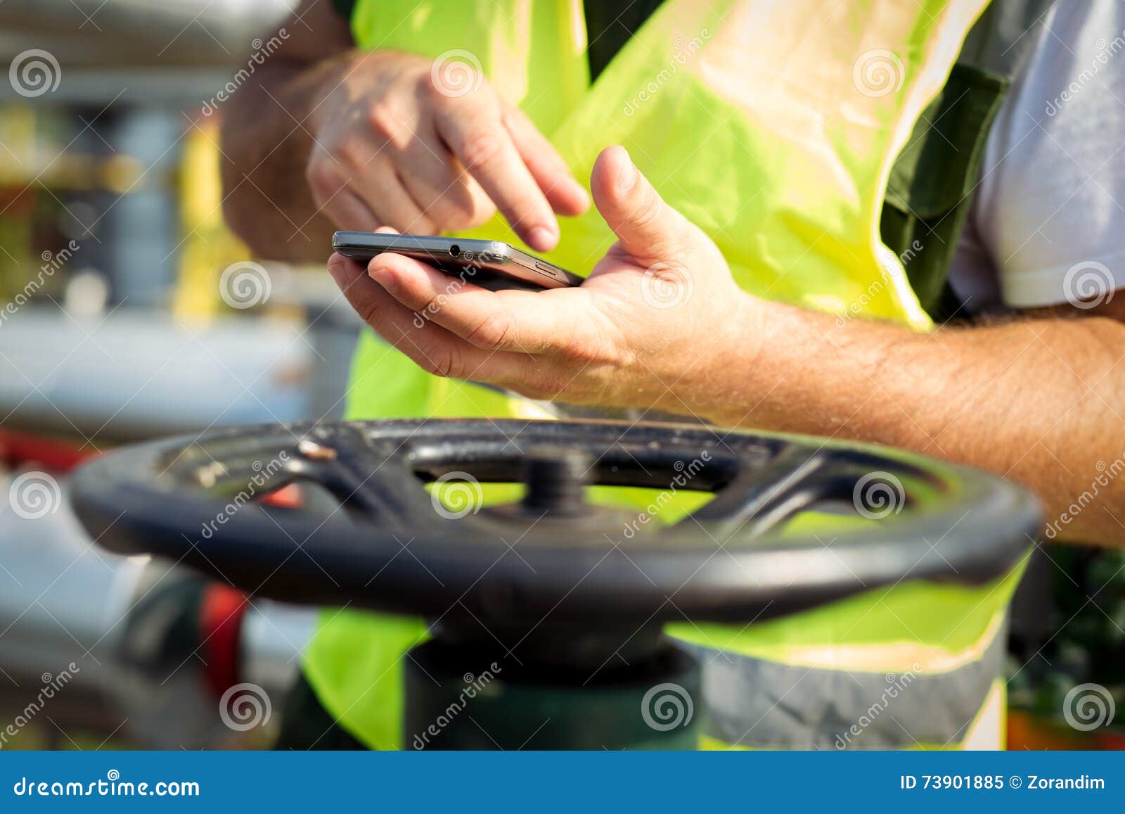 Oil Worker Using Smart Phone Stock Image - Image of cutout, occupation ...