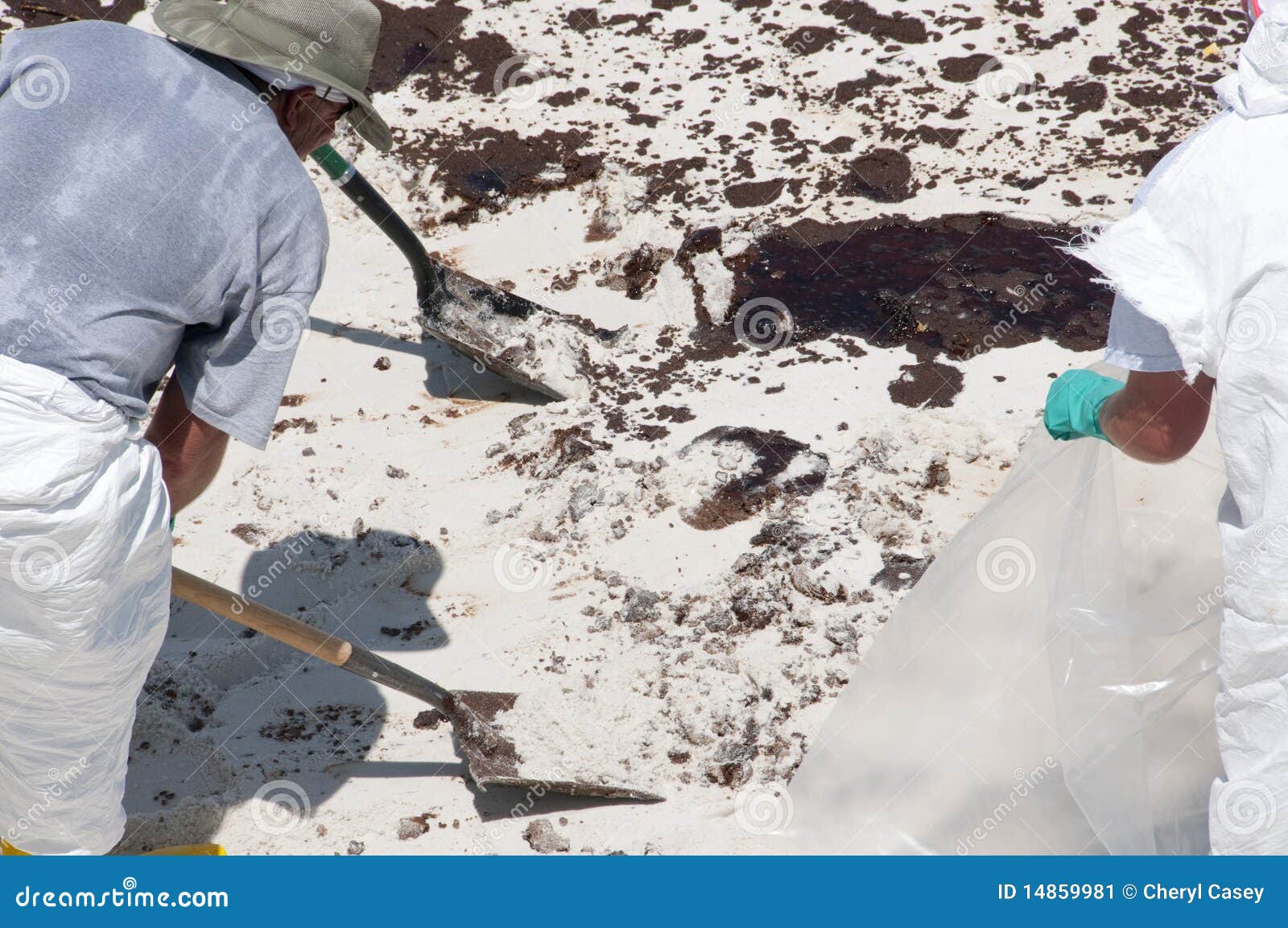 Oil workers on beach editorial photo. Image of tragedy - 14859981