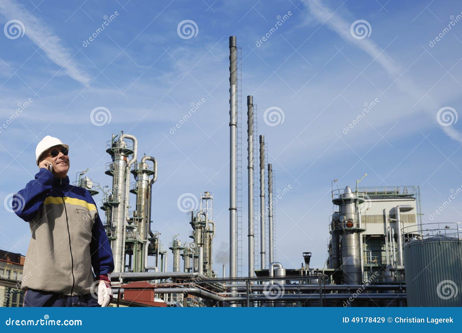 Oil Workers with Large Refinery Stock Image - Image of plant, chemical ...