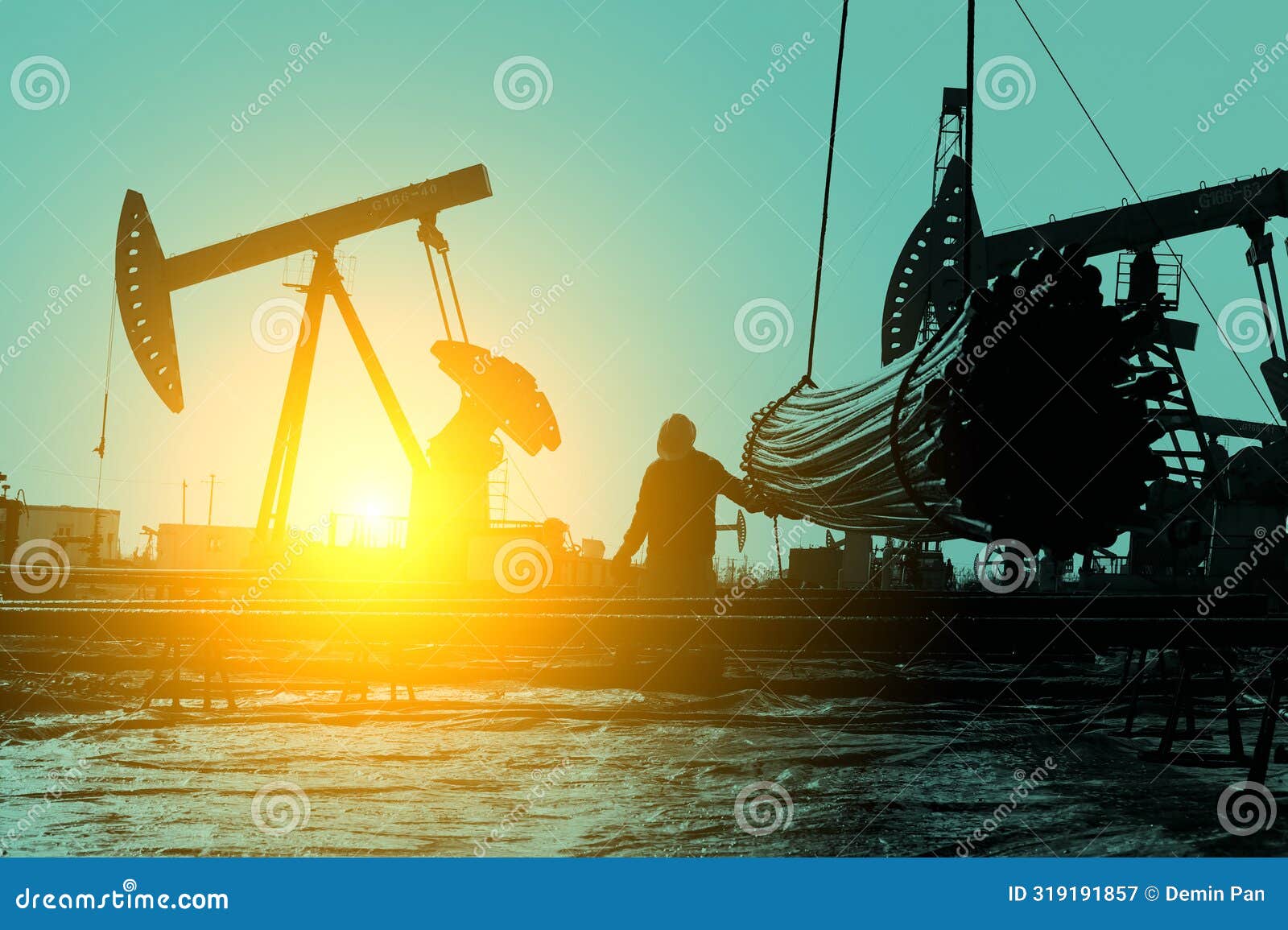 The oil workers at work stock image. Image of technology - 319191857