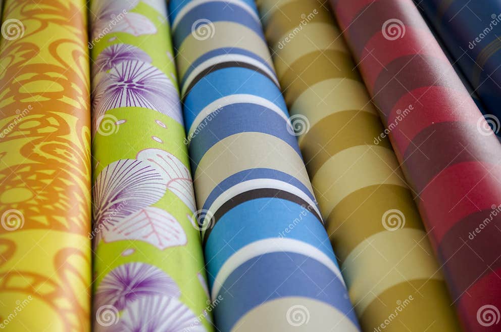 Oilcloth Fabrics with Bright Patterns Stock Photo - Image of kitchen ...