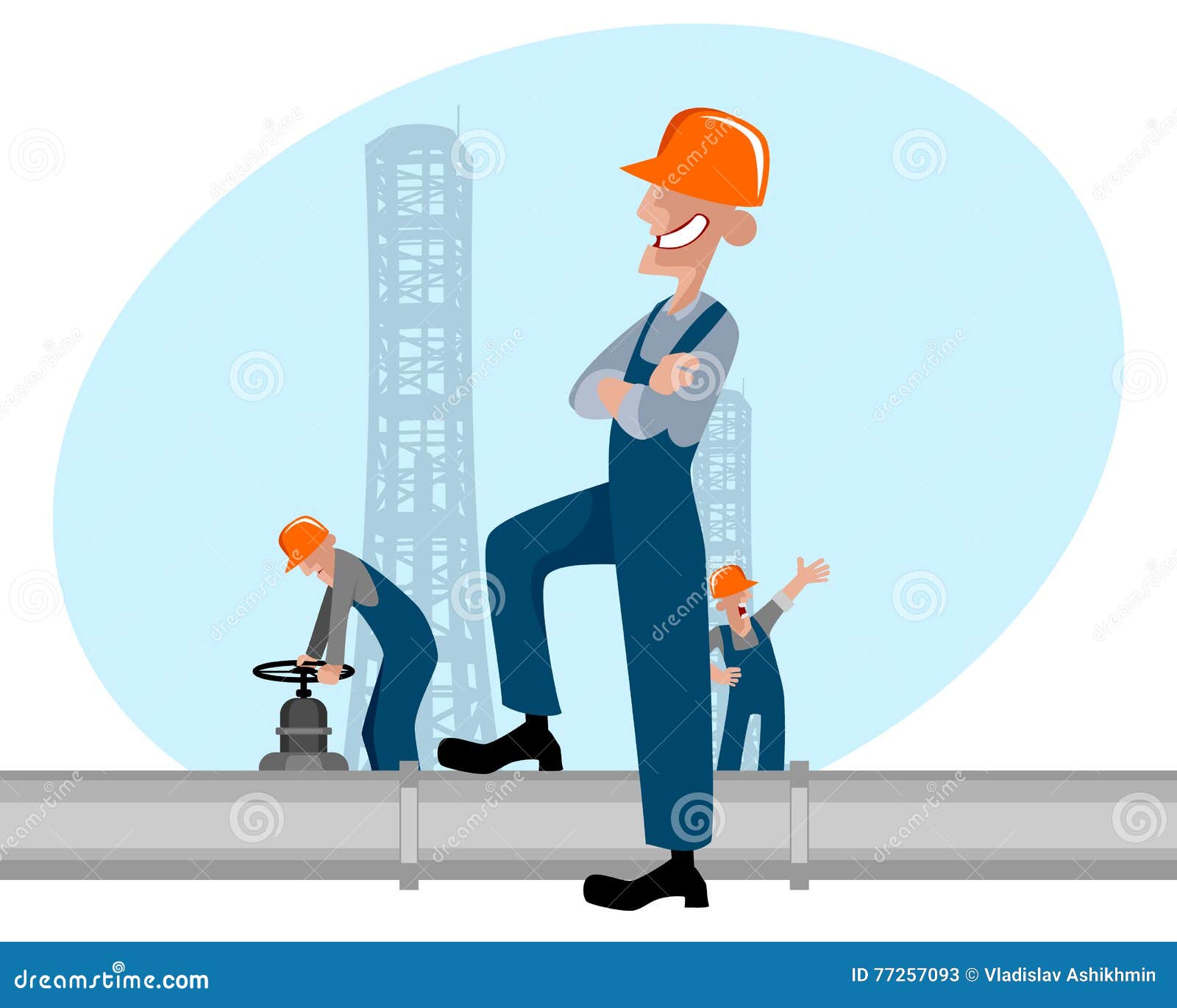 Oilman And Pipe Cartoon Vector | CartoonDealer.com #77257093