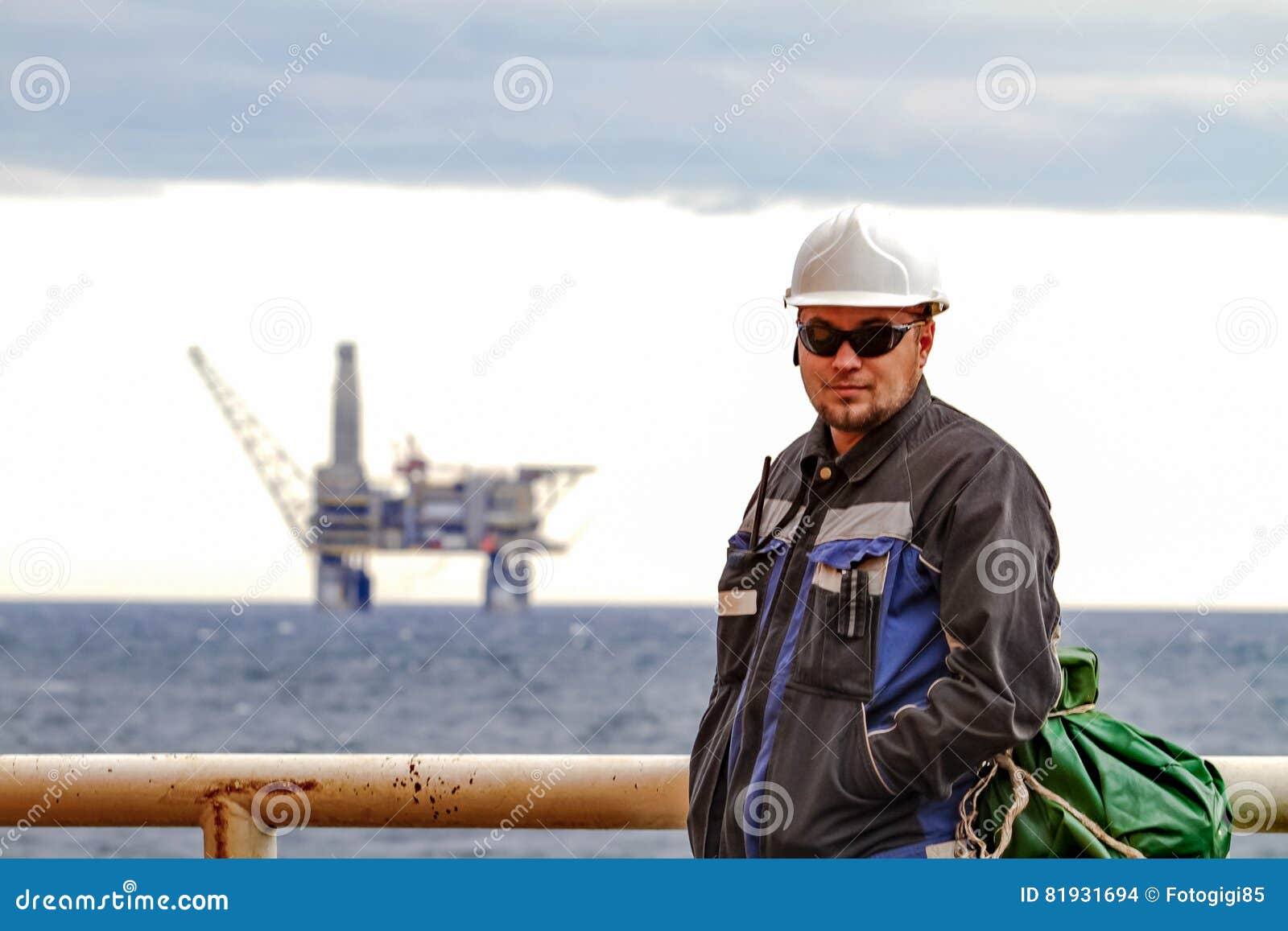 Oilman Shift Workers on the Deck of the Ship on the Background Offshore ...