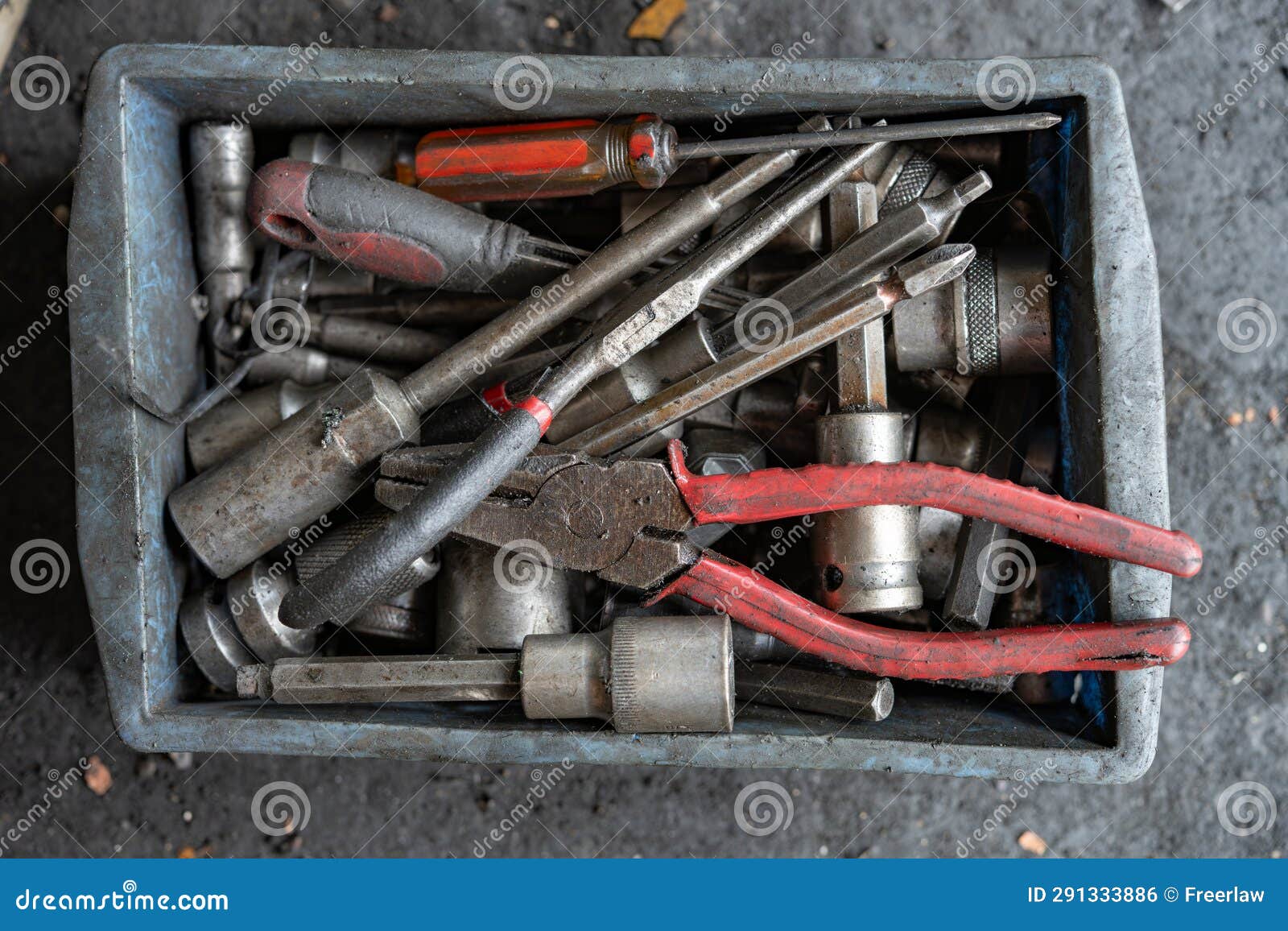 Oily and Dirty Hardware Tools in Box Stock Photo - Image of hardware ...