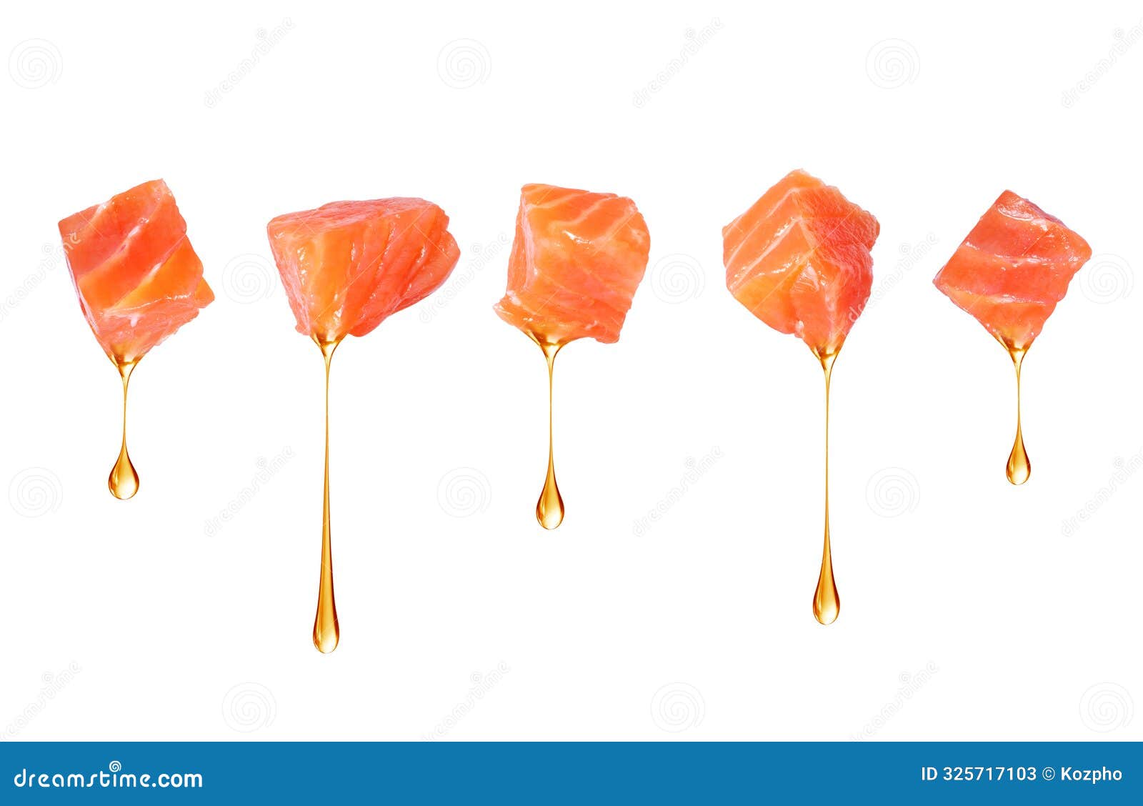 Oily Drops Dripping from Salmon Slices Close Up Isolated on a White ...