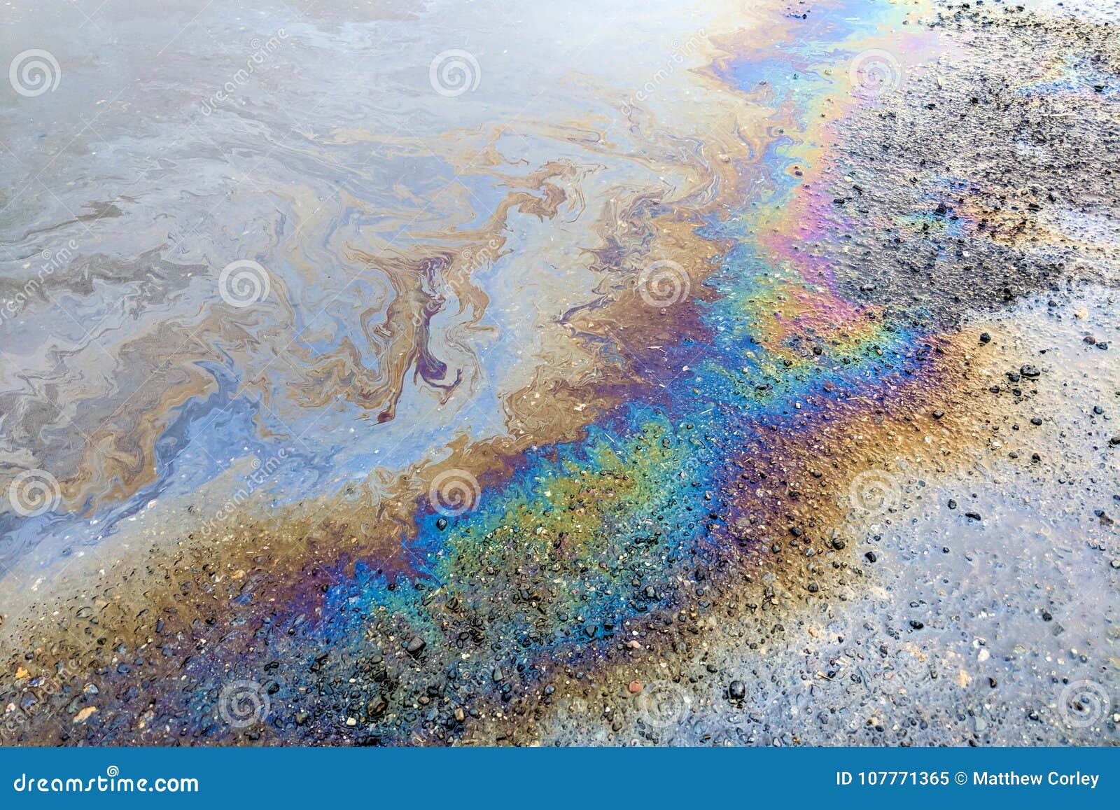 Oily Sheen on Water stock image. Image of pavement, leak - 107771365