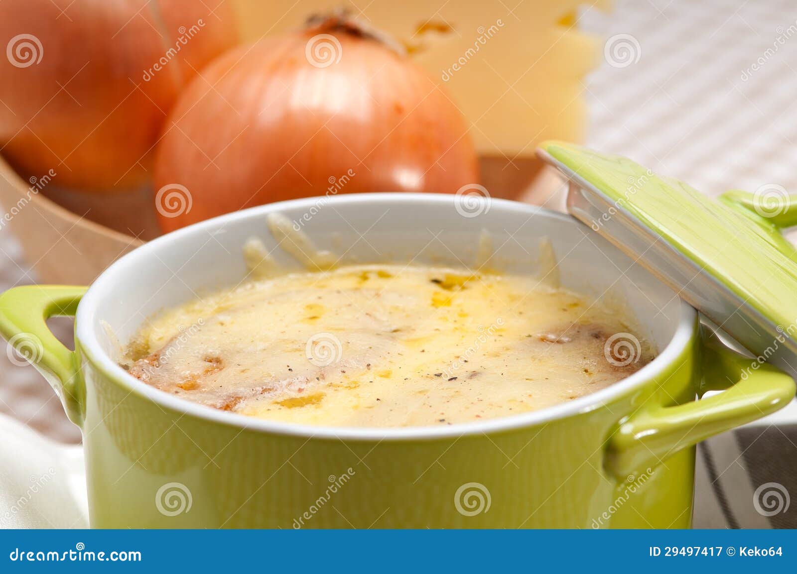 Oinion Soup with Melted Cheese and Bread on Top Stock Image - Image of ...