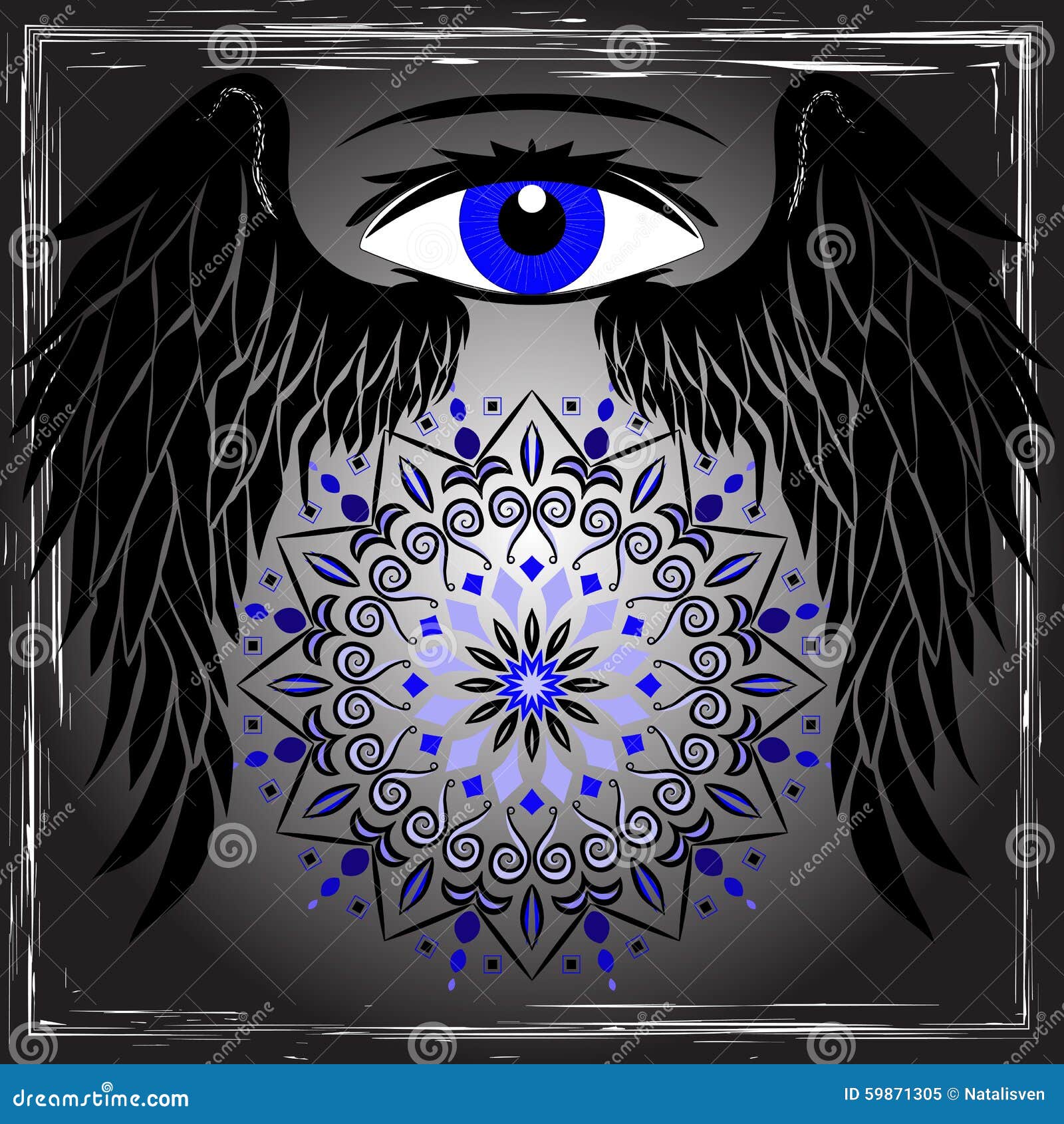 Ojo, alas y mandala ilustración del vector. Ilustración de psicodélico ...