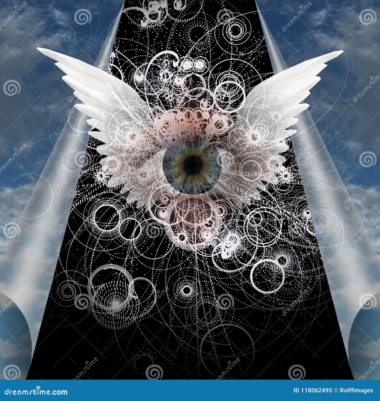 Ojo con alas stock de ilustración. Ilustración de arte - 118062495