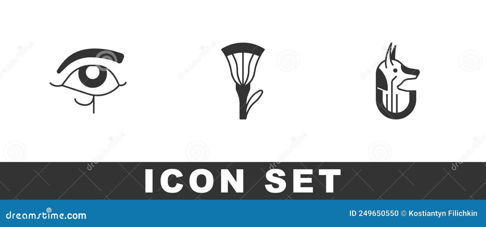 Ojo De Horus Lotus Egipto E Icono De Anubis. Vector Ilustración del ...