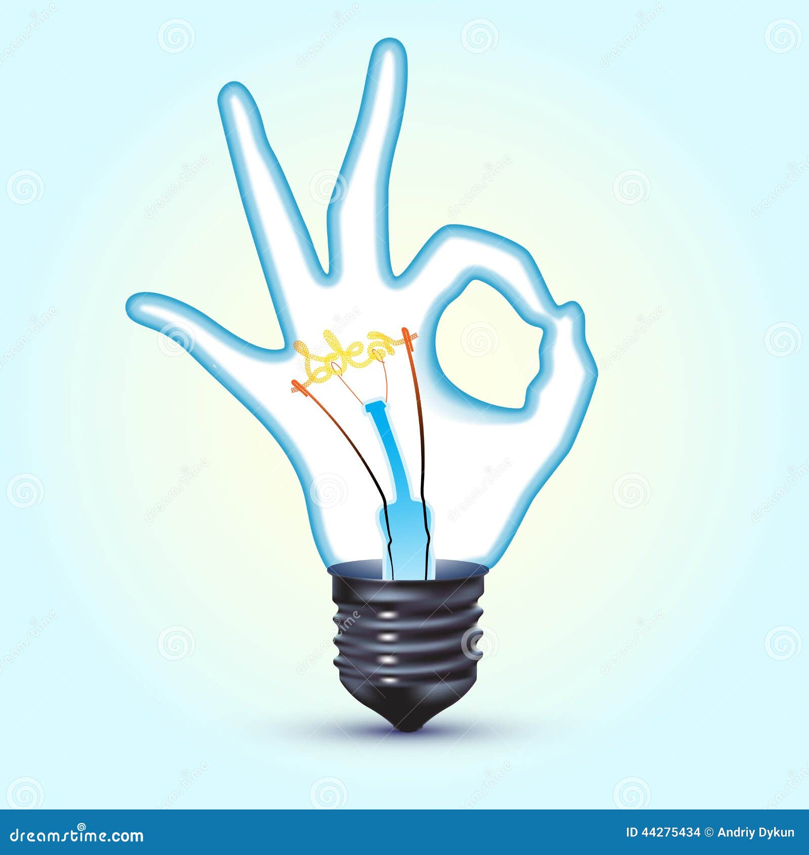 Ok hand light bulb stock vector. Illustration of innovation - 44275434