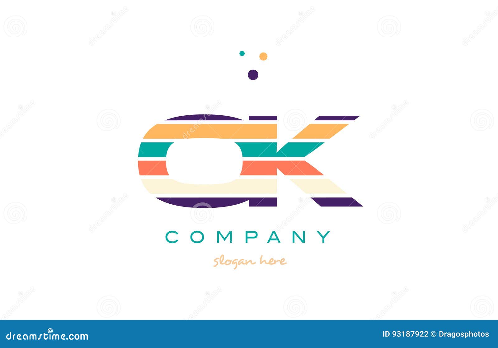 Ok O K Line Stripes Pastel Color Alphabet Letter Logo Icon Template Vector Stock Vector