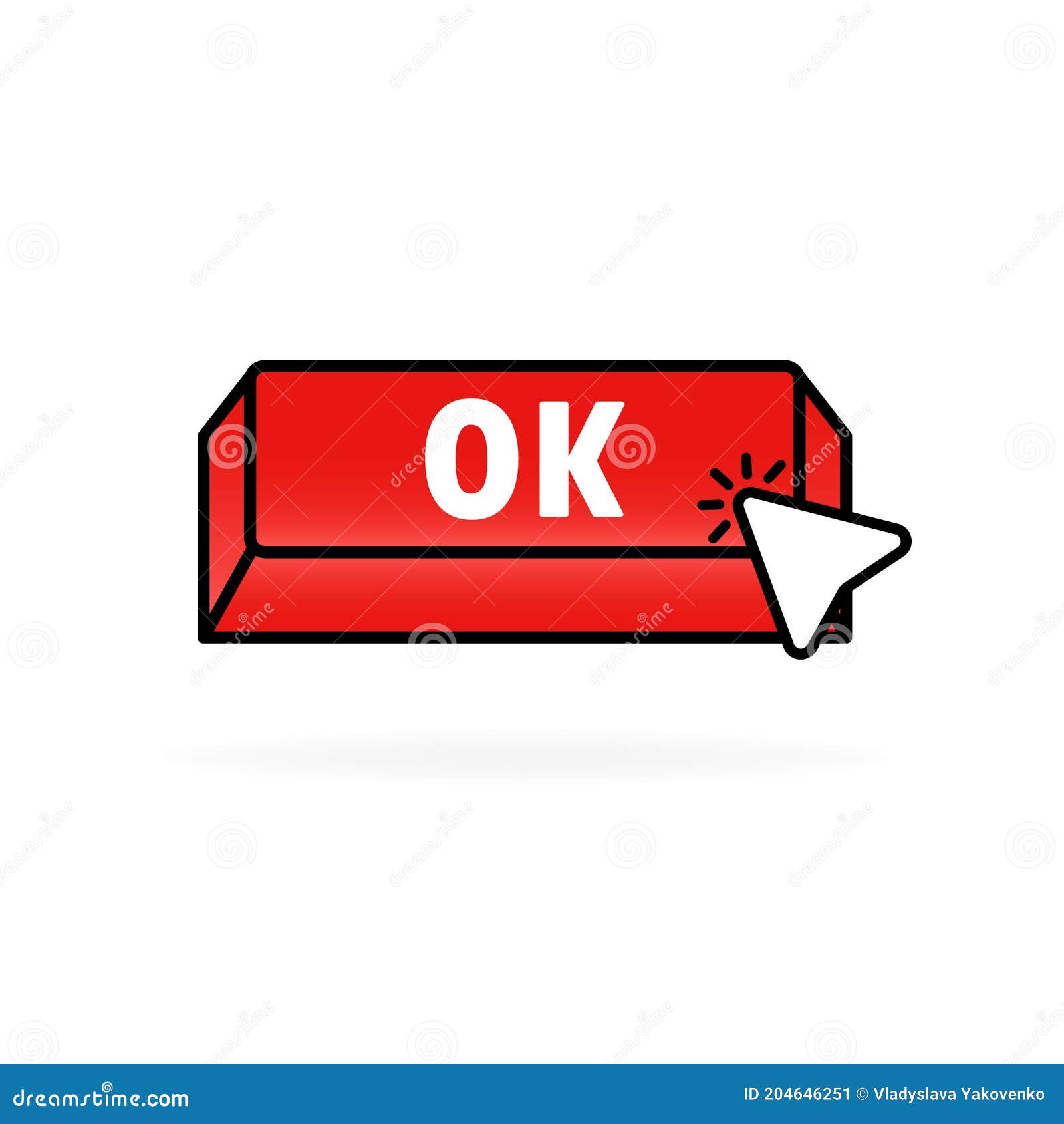 Ok Red Button Icon. Button Ok with Cursor, Pointer. Vector Illustration ...