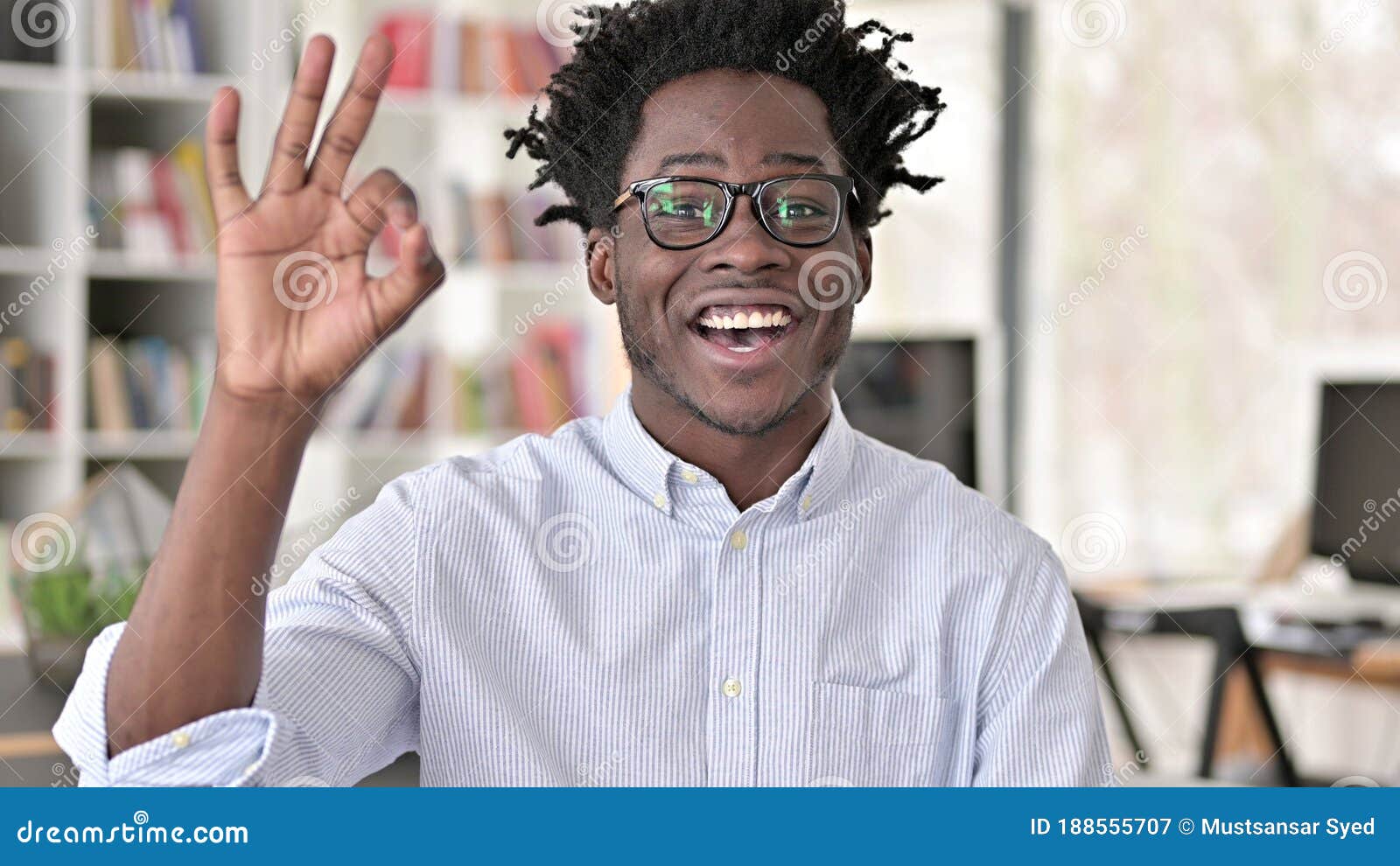Ok Sign by Content Young African Man Stock Image - Image of businessman ...