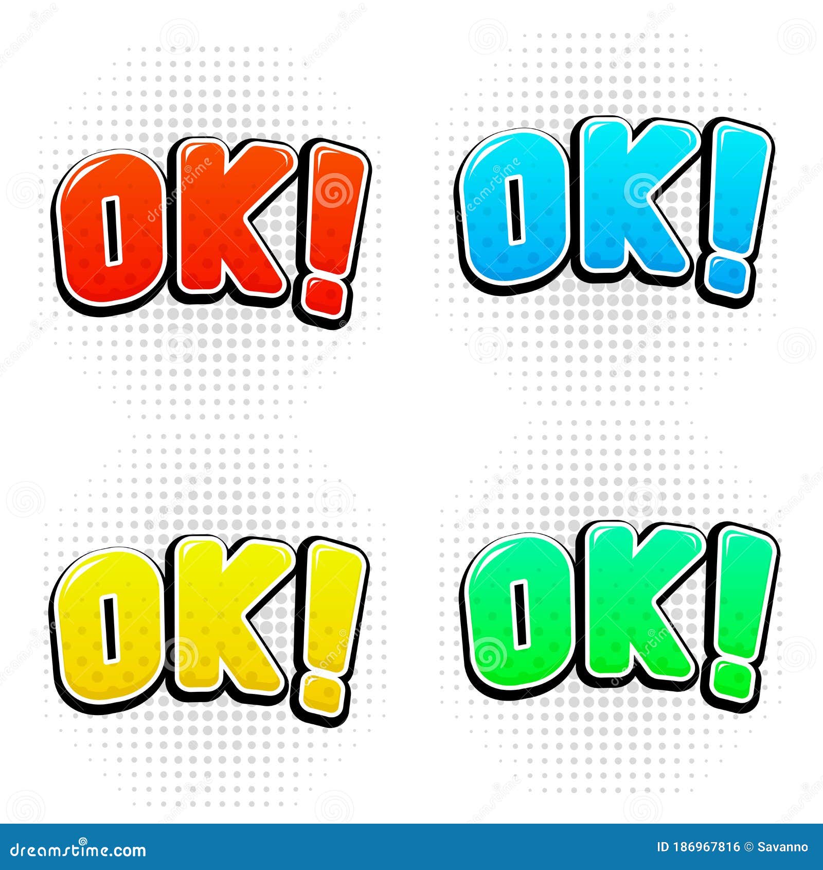 OK Signs in Comic Book Style. Colored Set Stock Vector - Illustration ...