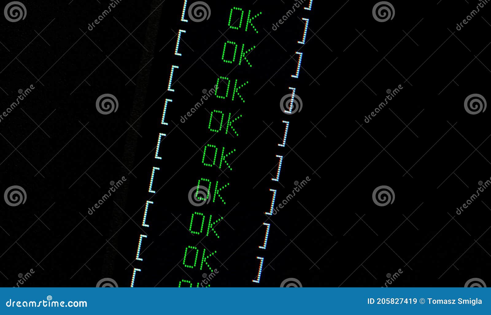 OK Text on Dark Computer Screen, Task Successful, System Check ...