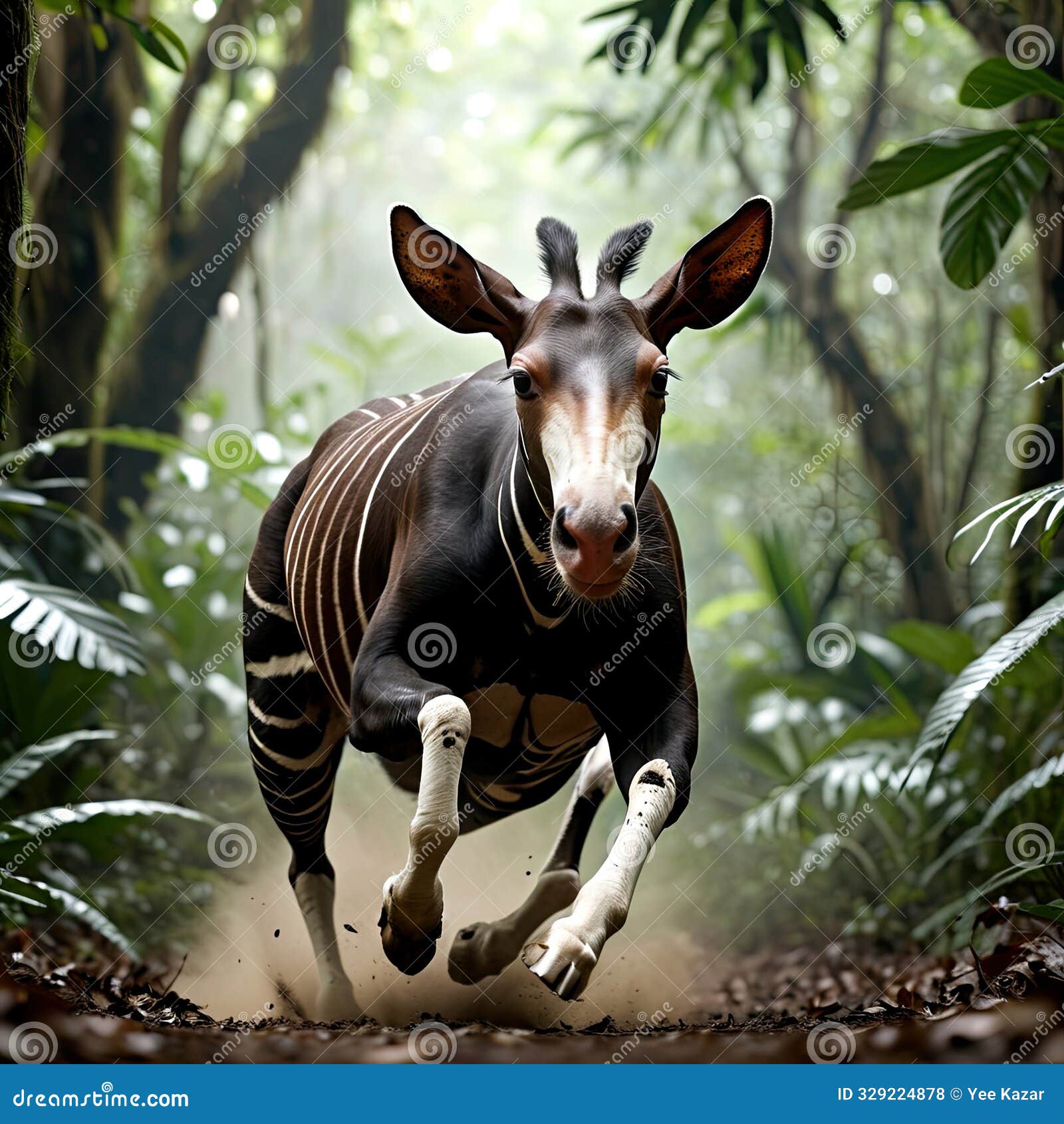 Okapi Running through the Jungle. Stock Illustration - Illustration of ...