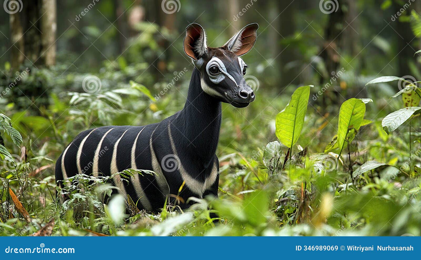 Okapi Standing in Lush Green Forest Vegetation Stock Illustration ...