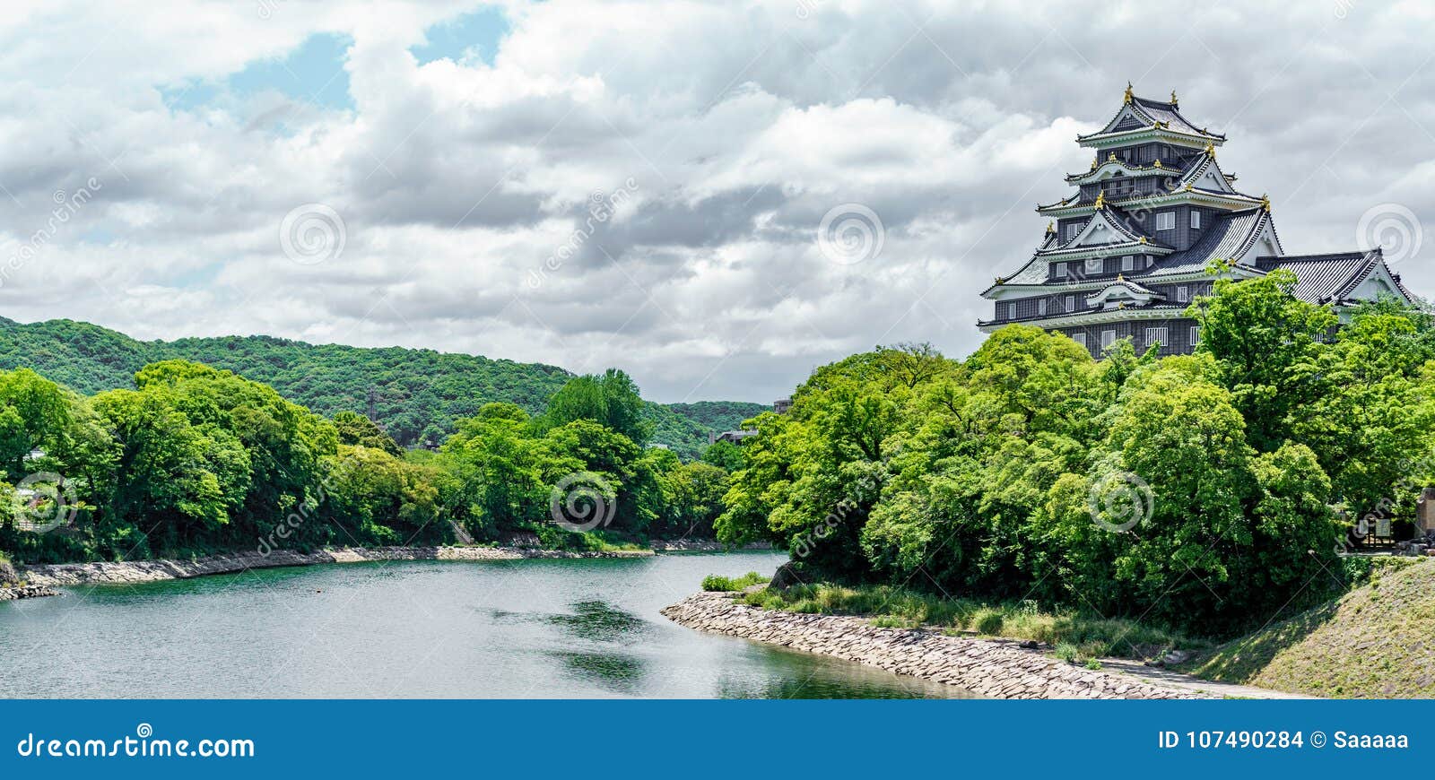 Okayama Castle Profile and River in Japan Stock Photo - Image of river ...