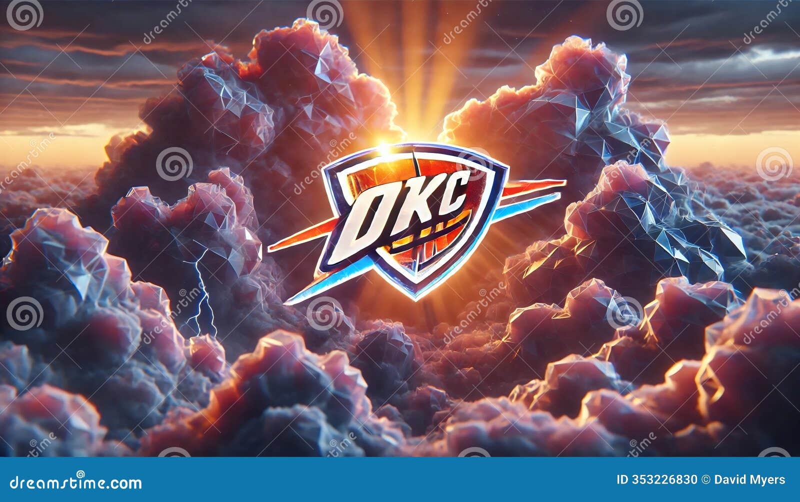 OKC Thunder Logo with Clouds and Lightning in the Background, 3D ...