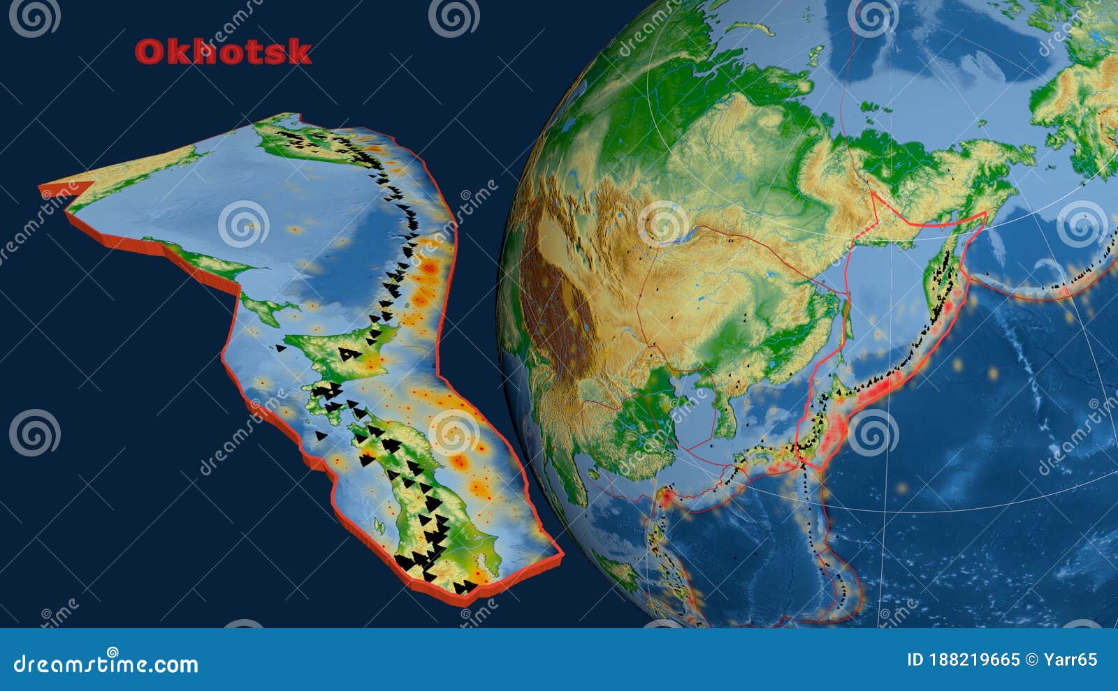 Okhotsk Plate Described and Presented - Physical Stock Illustration ...
