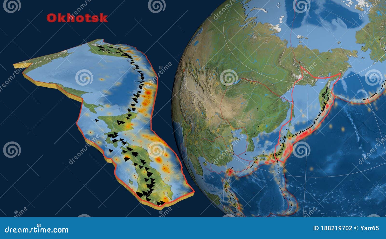Okhotsk Plate Described and Presented - Satellite Stock Illustration ...