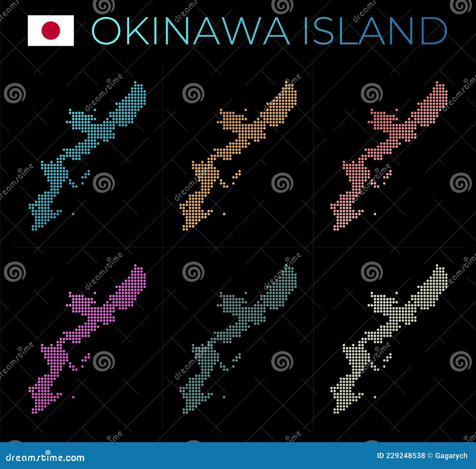 Okinawa Island Dotted Map Set. Stock Vector - Illustration of graphic ...