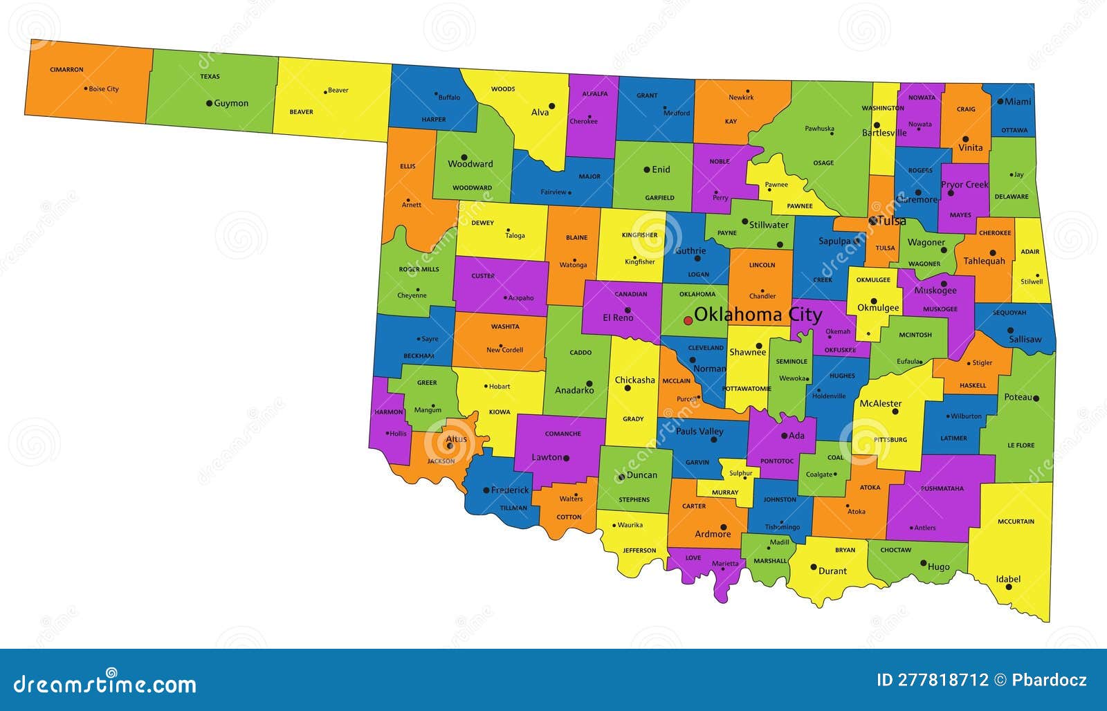 Colorful Oklahoma Political Map with Clearly Labeled, Separated Layers ...