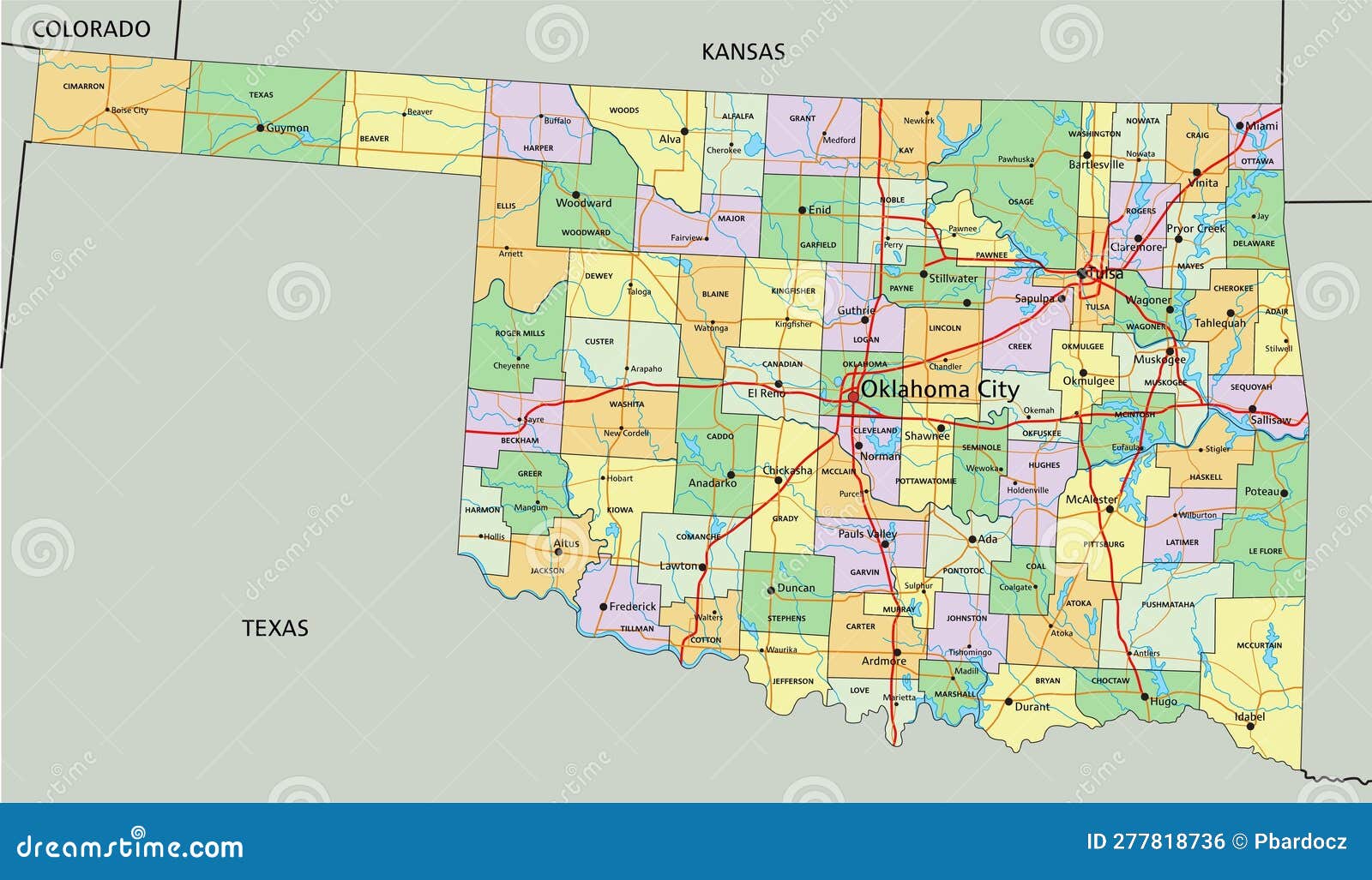 Oklahoma - Detailed Editable Political Map With Labeling. Vector ...