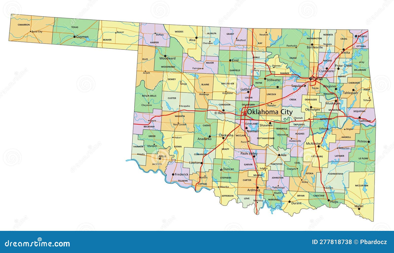 Oklahoma - Detailed Editable Political Map With Labeling. Vector ...