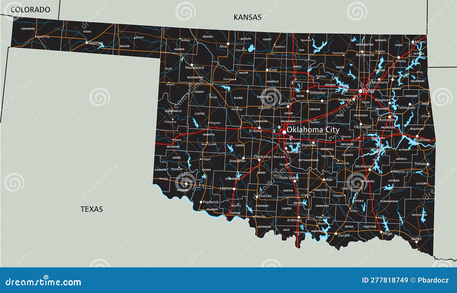 Oklahoma Road And Highway Map. Cartoon Vector | CartoonDealer.com ...