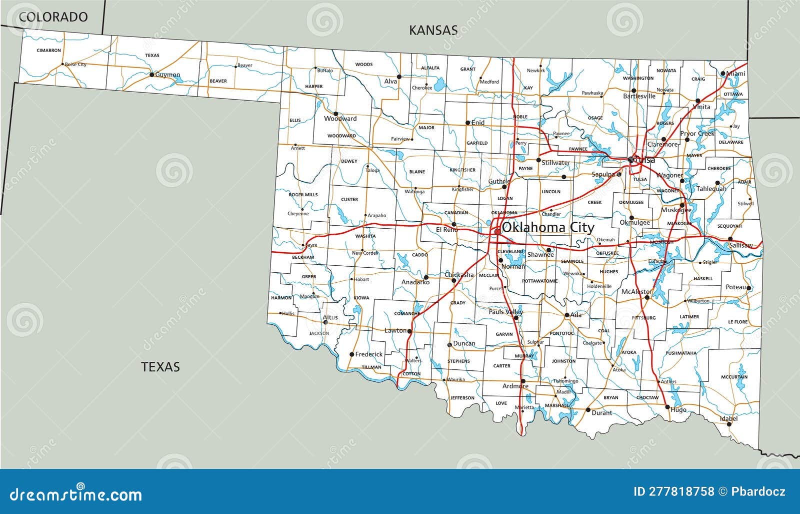 Oklahoma Road And Highway Map. Cartoon Vector | CartoonDealer.com ...