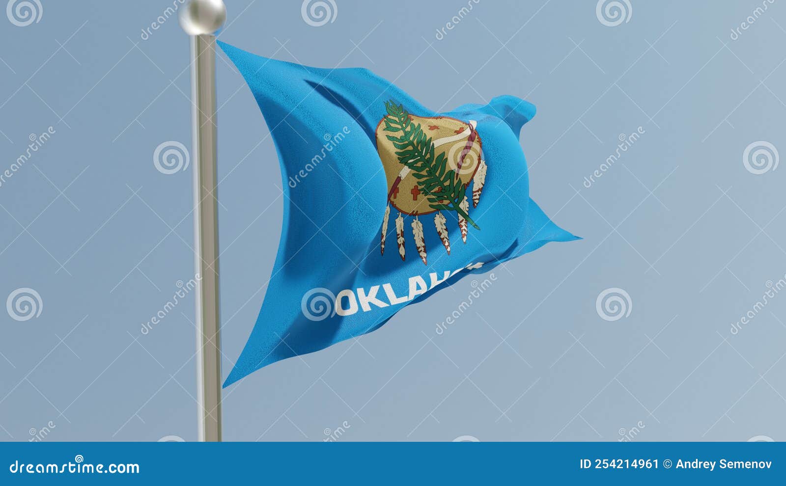 Oklahoma Flag on Flagpole. OK Flag Fluttering in the Wind. USA. 3d ...