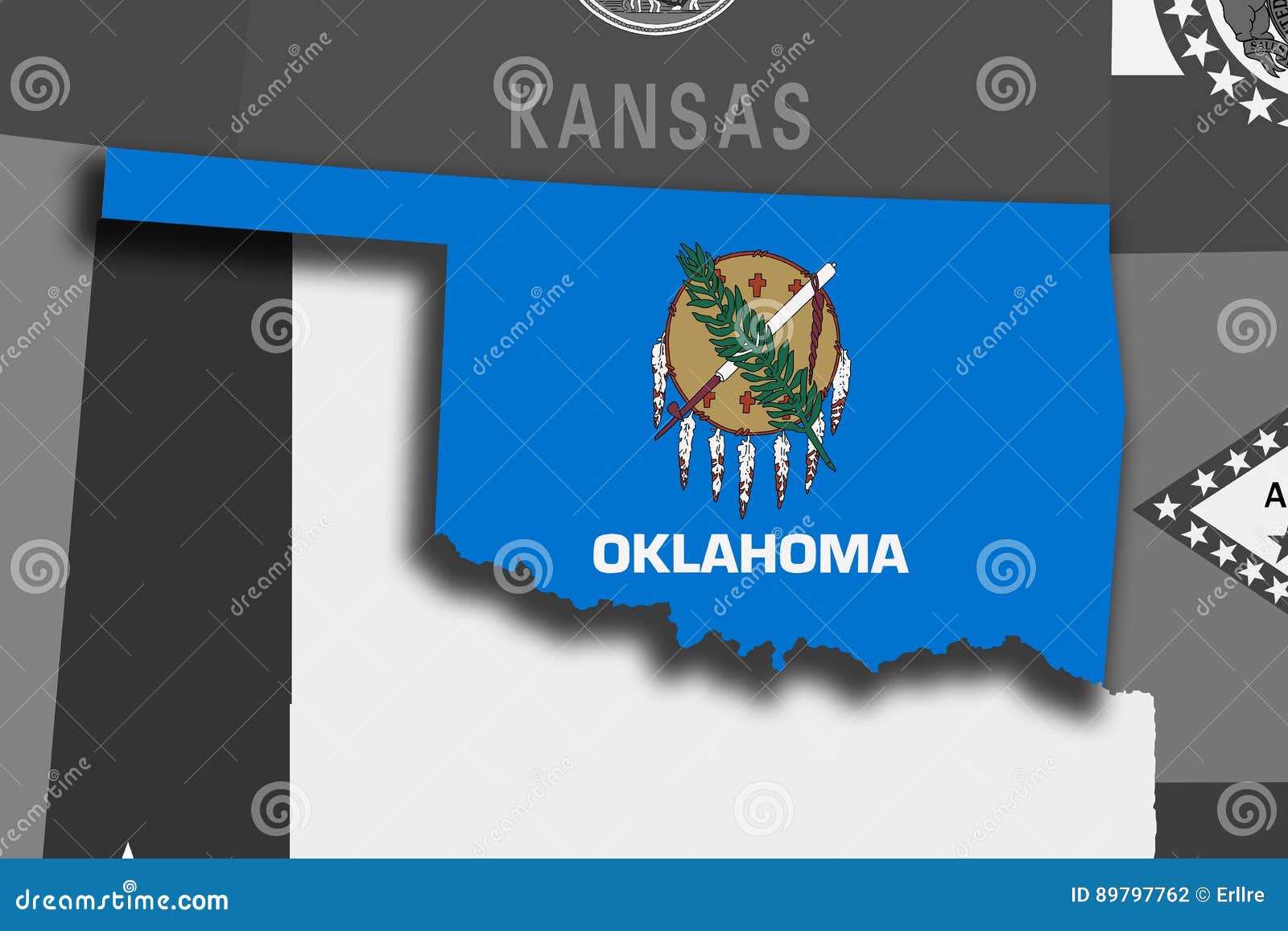 Oklahoma map and flag stock illustration. Illustration of silhouette ...