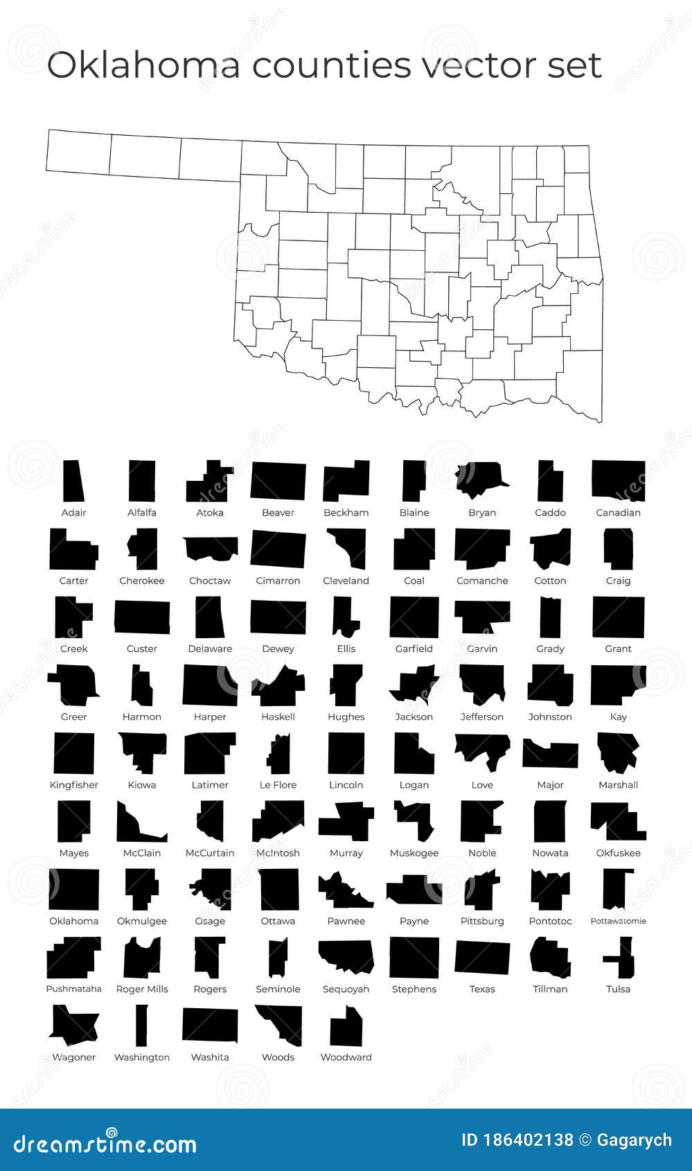 Oklahoma Map with Shapes of Regions. Stock Vector - Illustration of ...