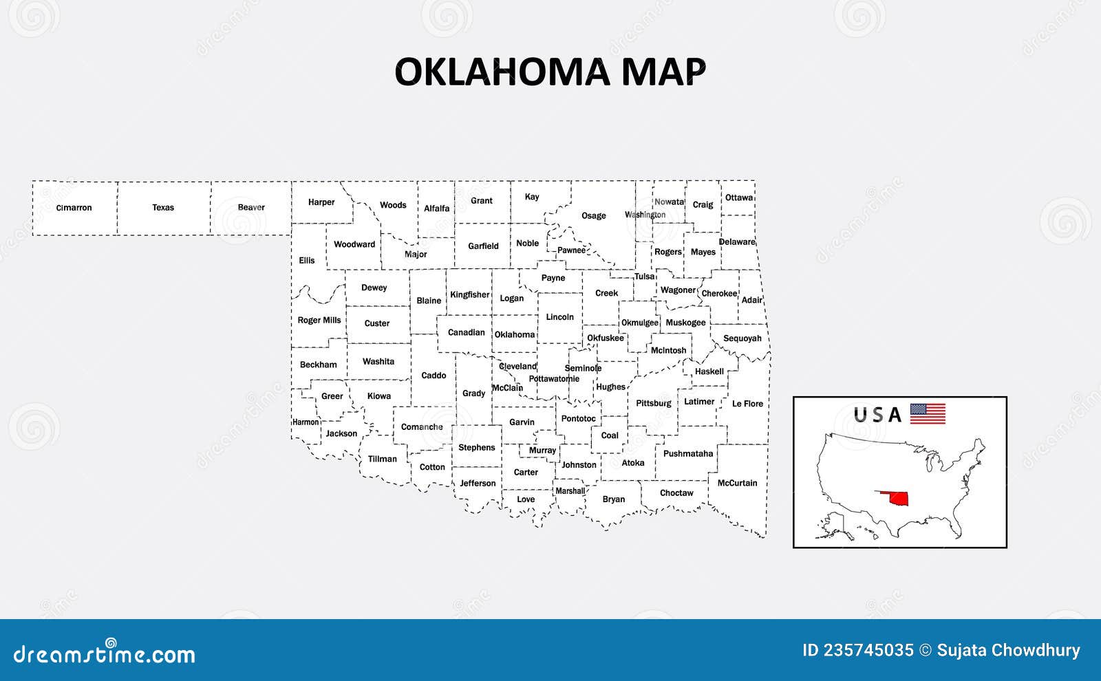 Oklahoma Map. State and District Map of Oklahoma Stock Vector ...