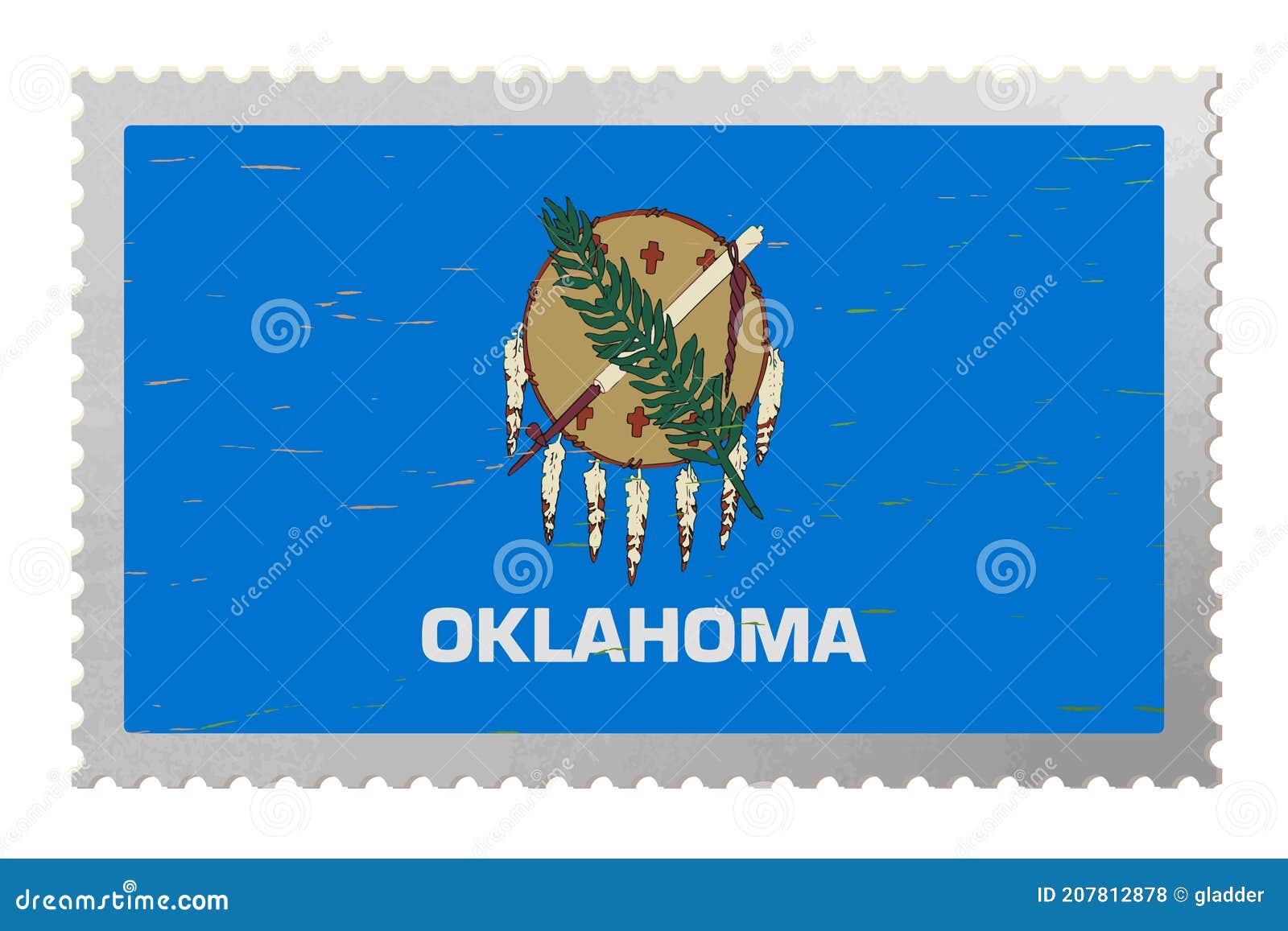 Oklahoma US Flag on Old Postage Stamp, Vector Stock Illustration ...
