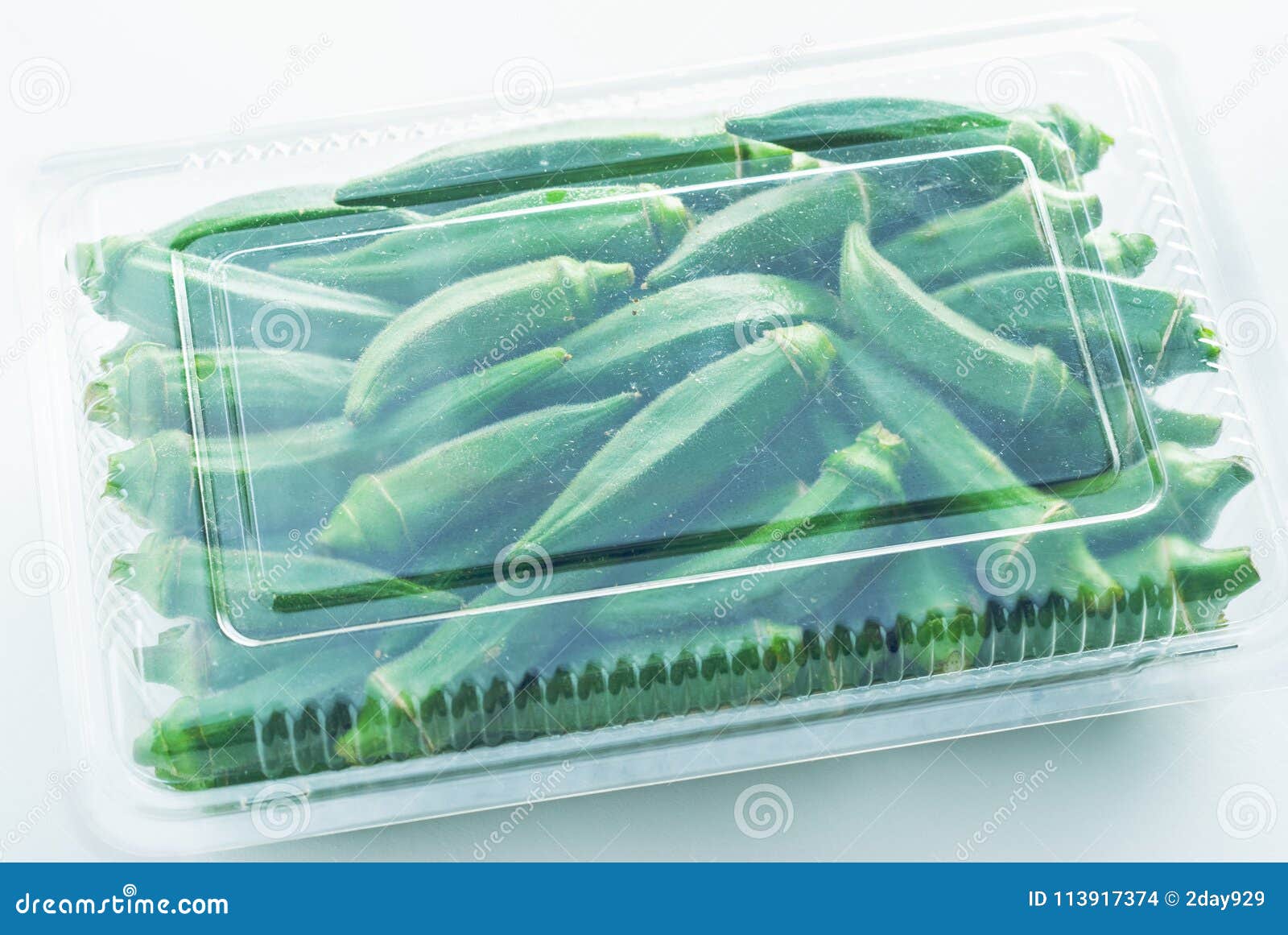 Okra in box stock photo. Image of packaging, vegetable - 113917374