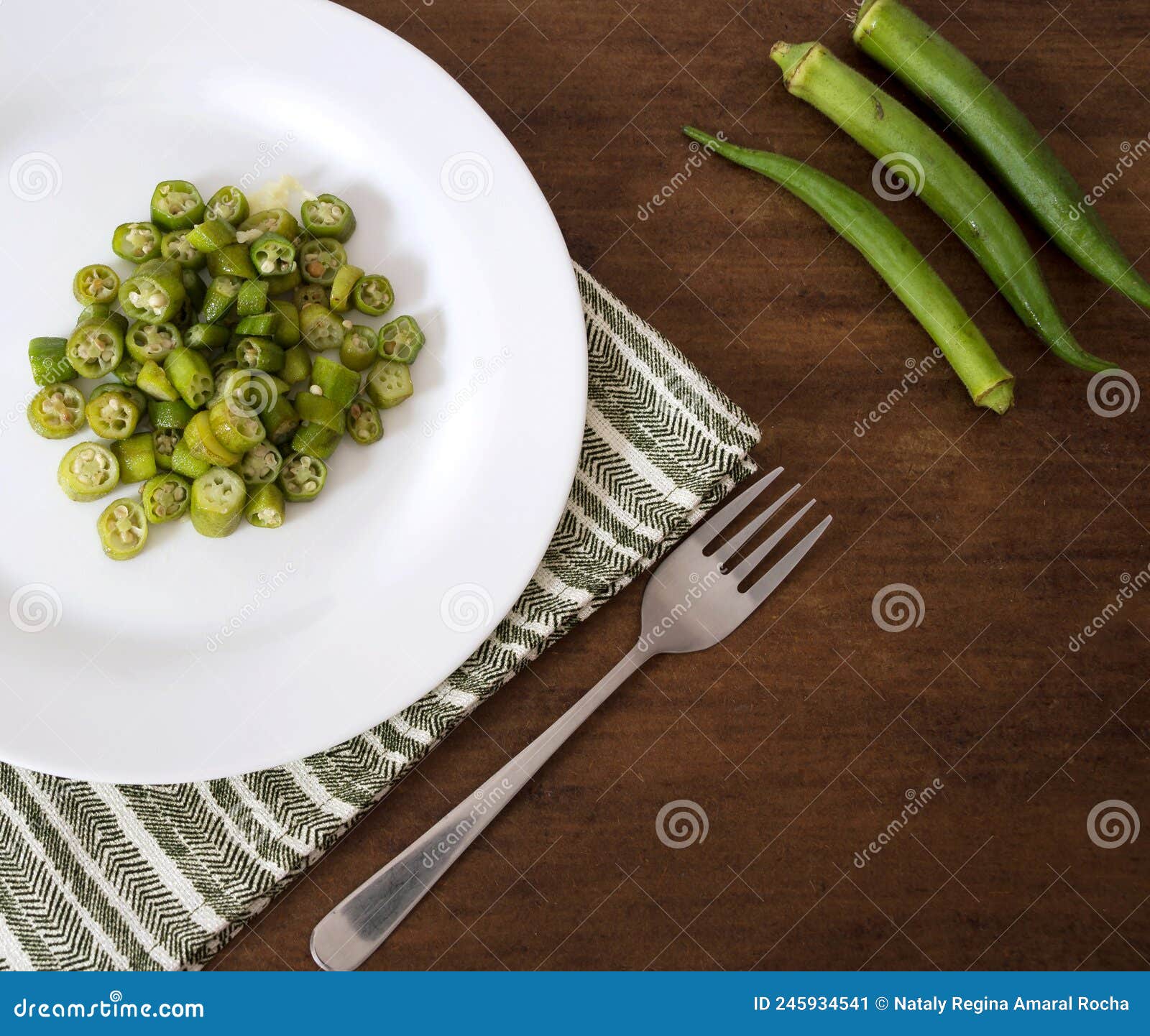 Okra Prepared on the Plate and Three Raw Okra Stock Image - Image of ...